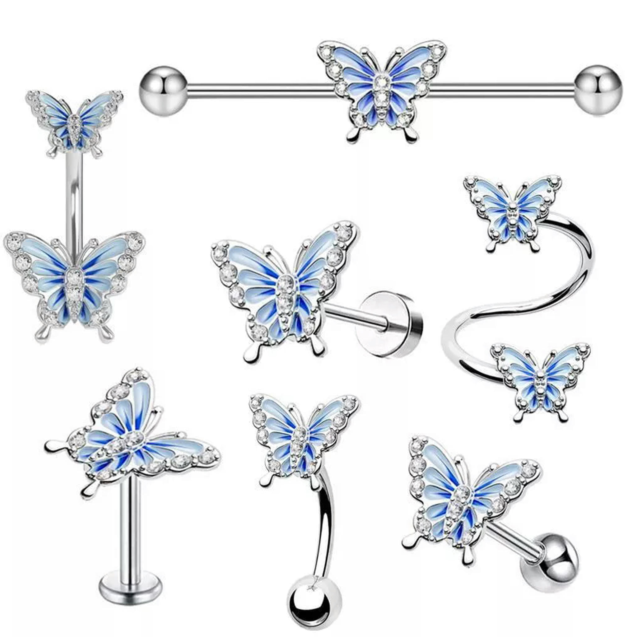 K-KED New Oil Dripping Diamond Inlaid Butterfly Navel Ring Ear Bone ...