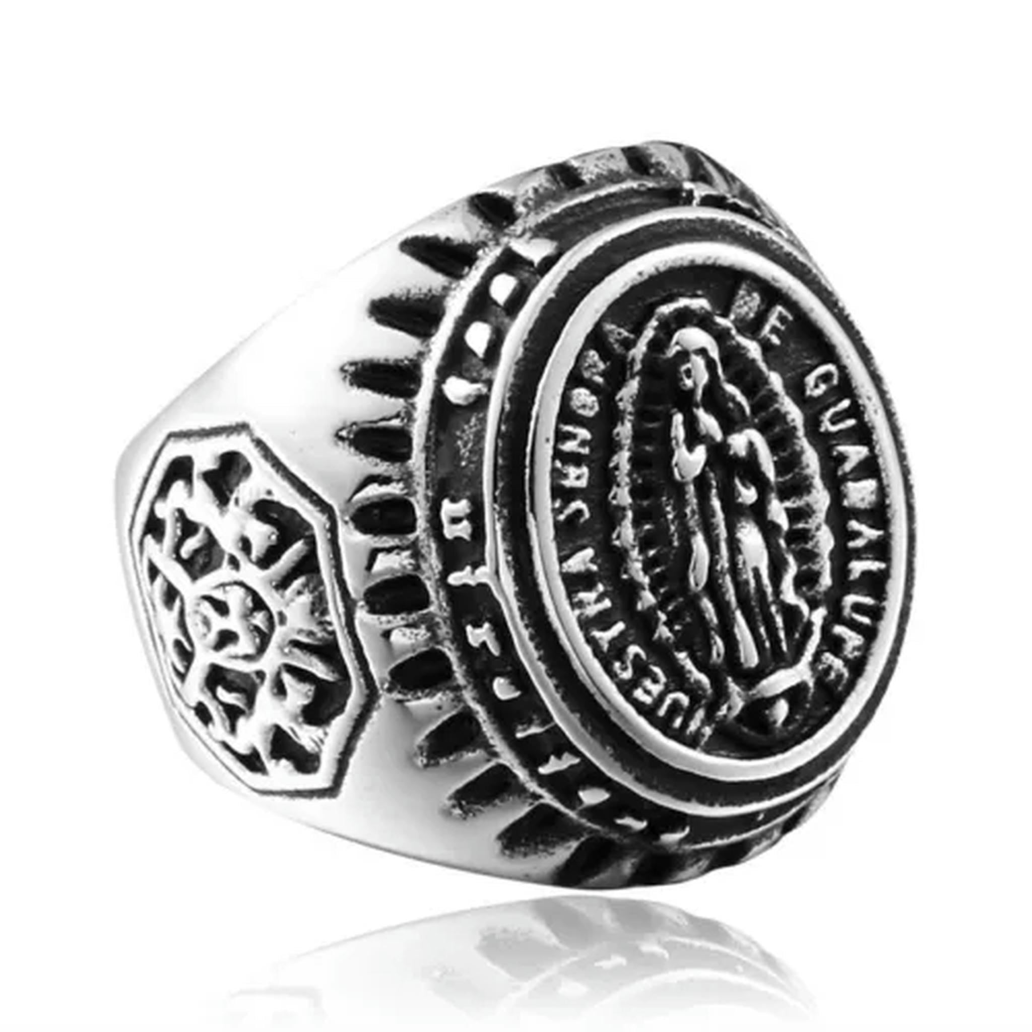 K-KED Nuestra Senora de Guadalupe Ring Stainless Steel Our Lady of Guadalupe Pray Ring-13 ...