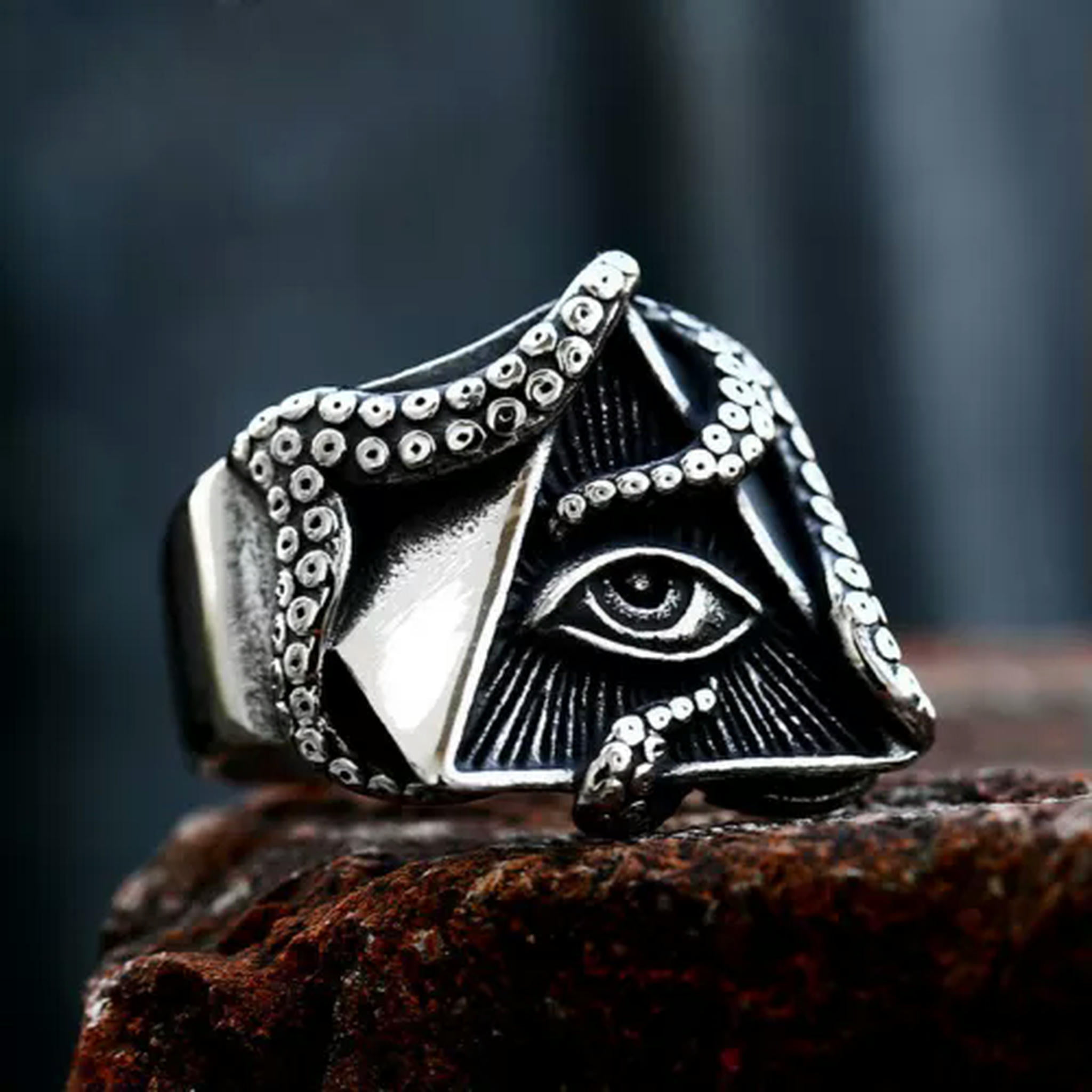 K-KED Octopus Tentacle All Seeing Eye Ring Stainless Steel Masonic Gothic Biker Ring-9 - Walmart.com