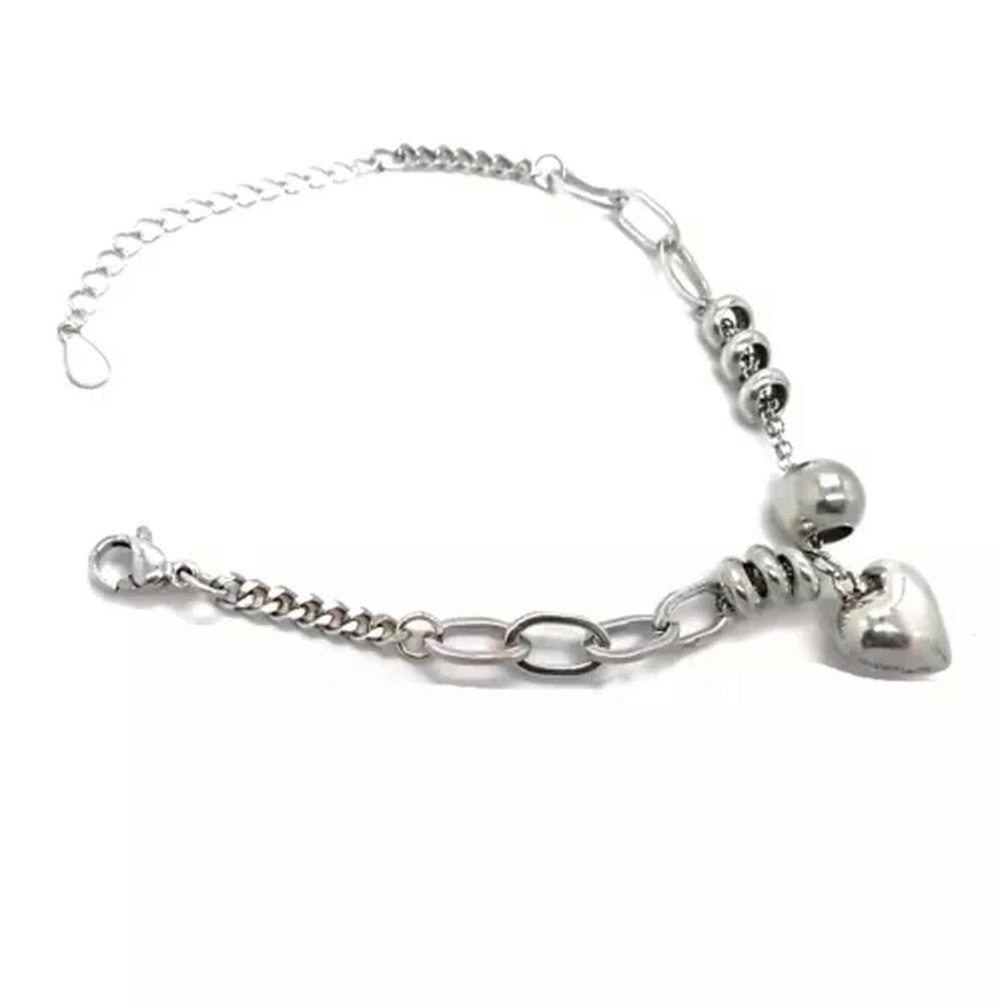 K-KED Pated Silver Vintage Heart Pendant Chain Bracelet Elegant Bangle ...