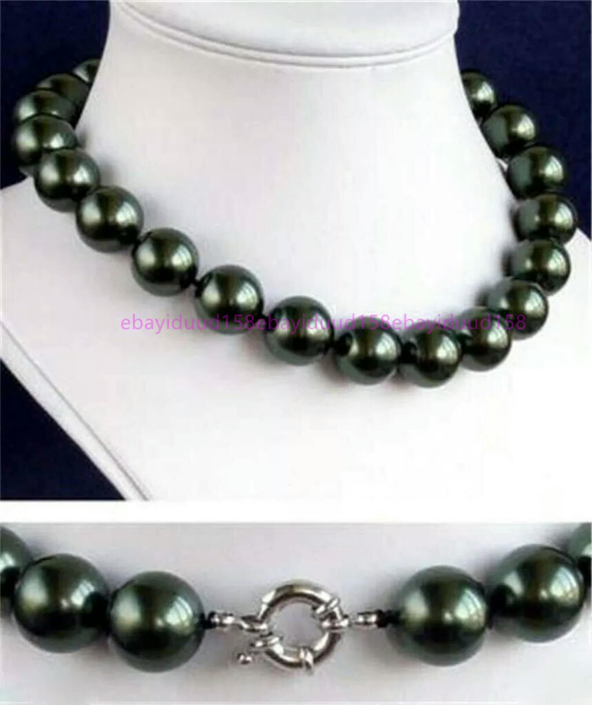 K-KED Pretty 12mm South Sea Black Shell Pearl Round Beads Necklace 18 ...