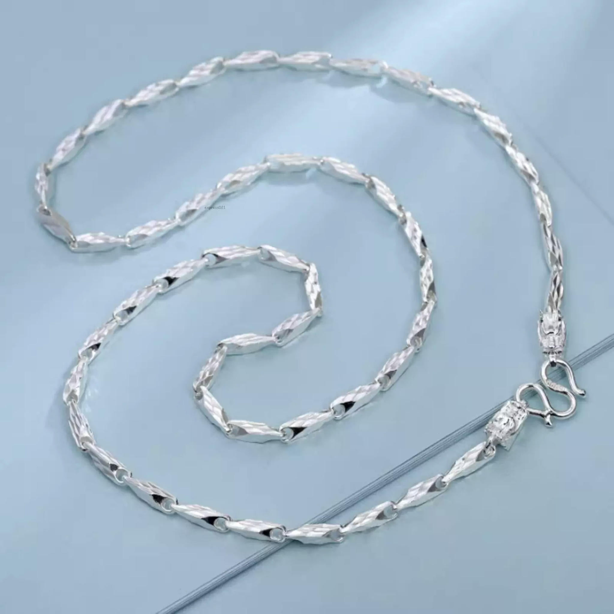 K-KED Pure 999 Fine Silver Chain Men Women Rhomboid Beads Dragon Head ...