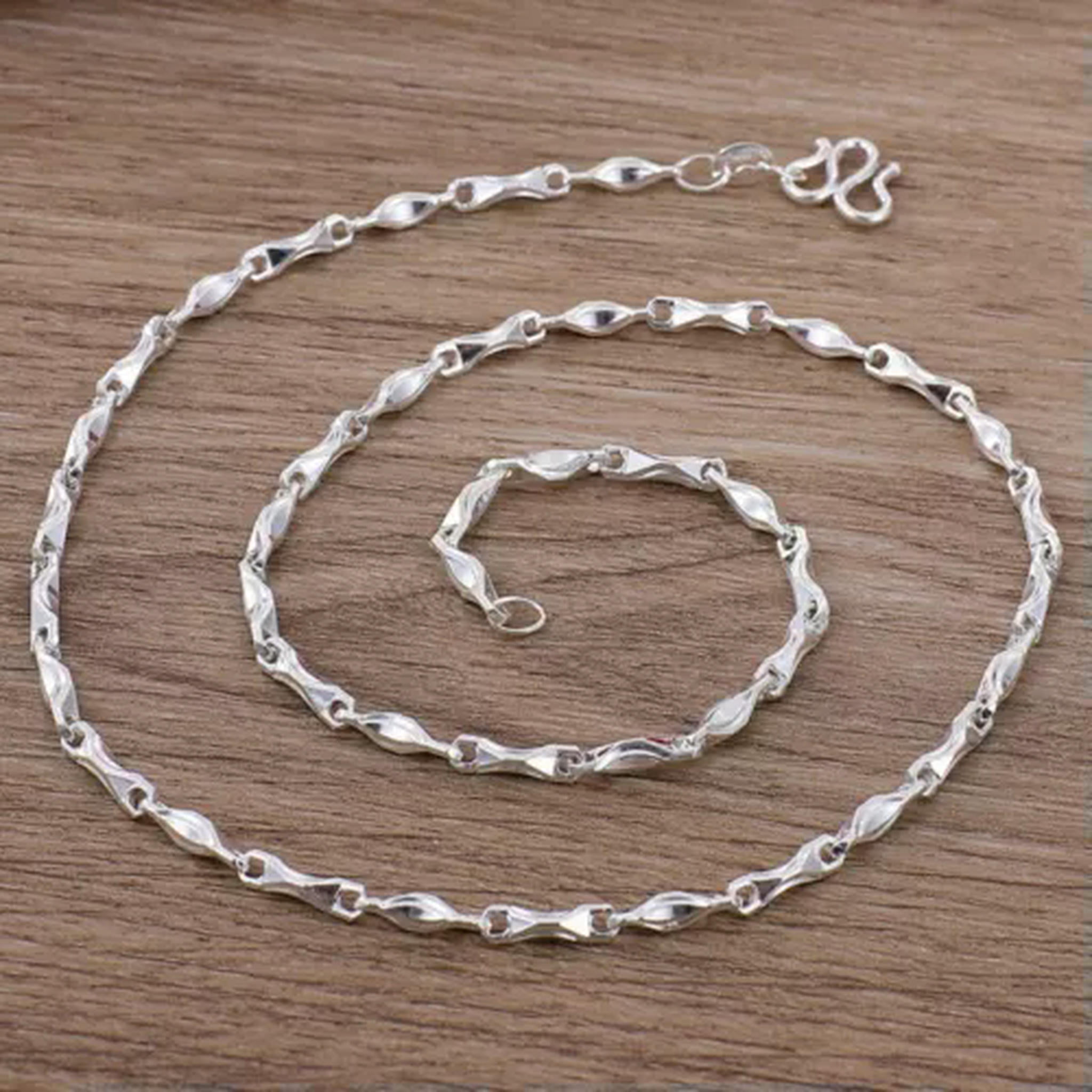 K-KED Pure S999 Sterling Silver Chain Men Women Beads Link Necklace 17 ...