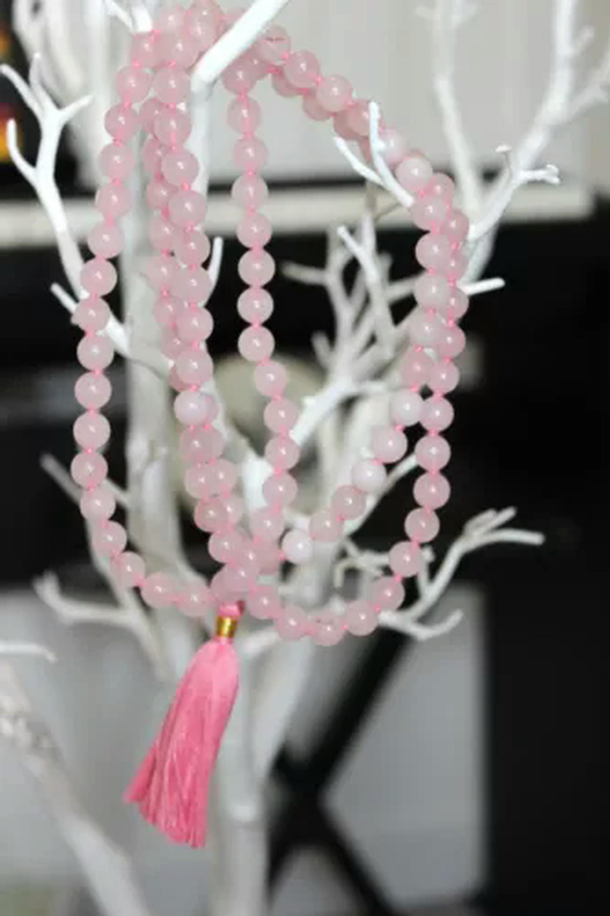 K-KED ROSE QUARTZ JAPA MALA ROSARY 108 PRAYER BEADS MEDITATION YOGA ...