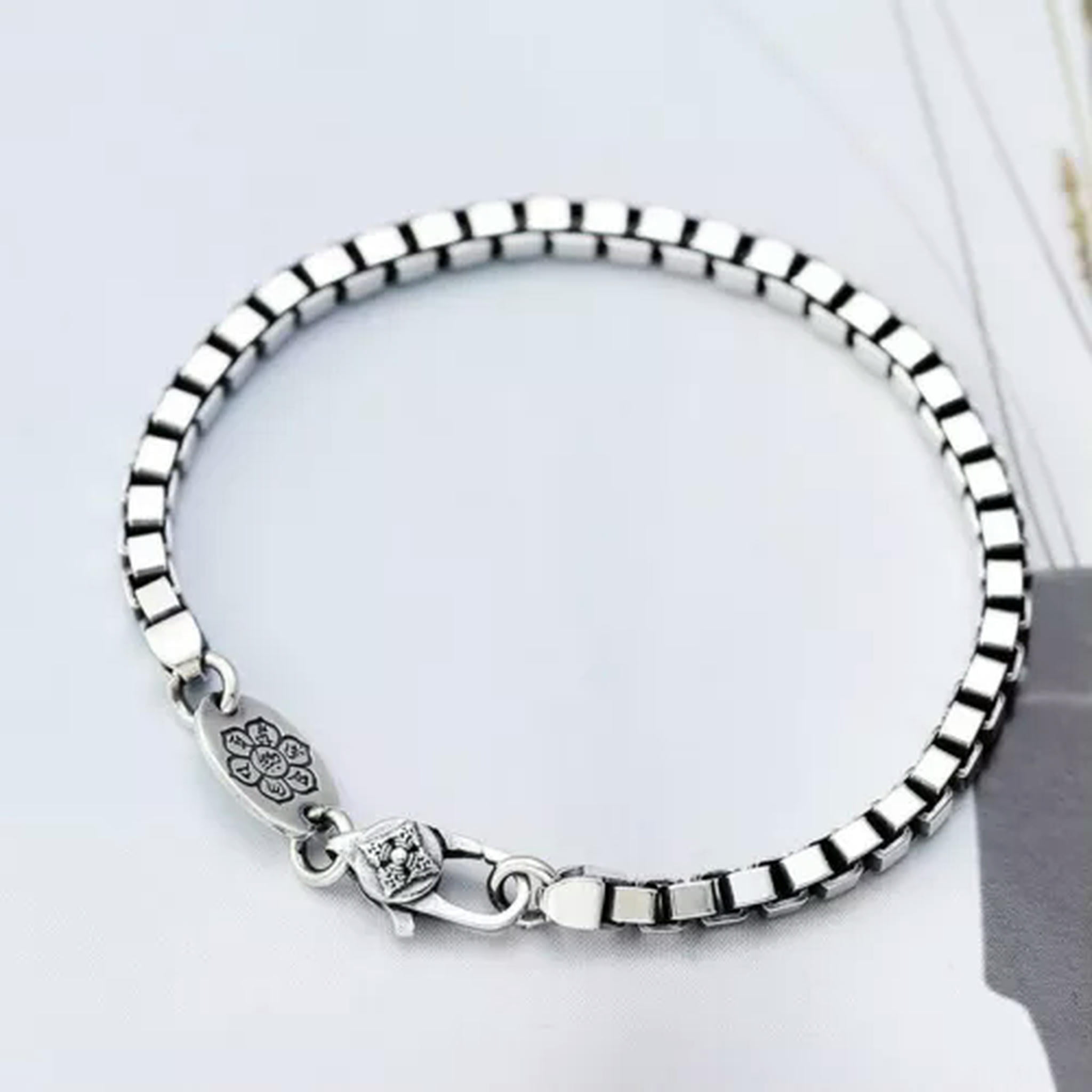 K-KED Real 925 Sterling Silver Bracelet Women Men 4mm Vajra Box Link ...