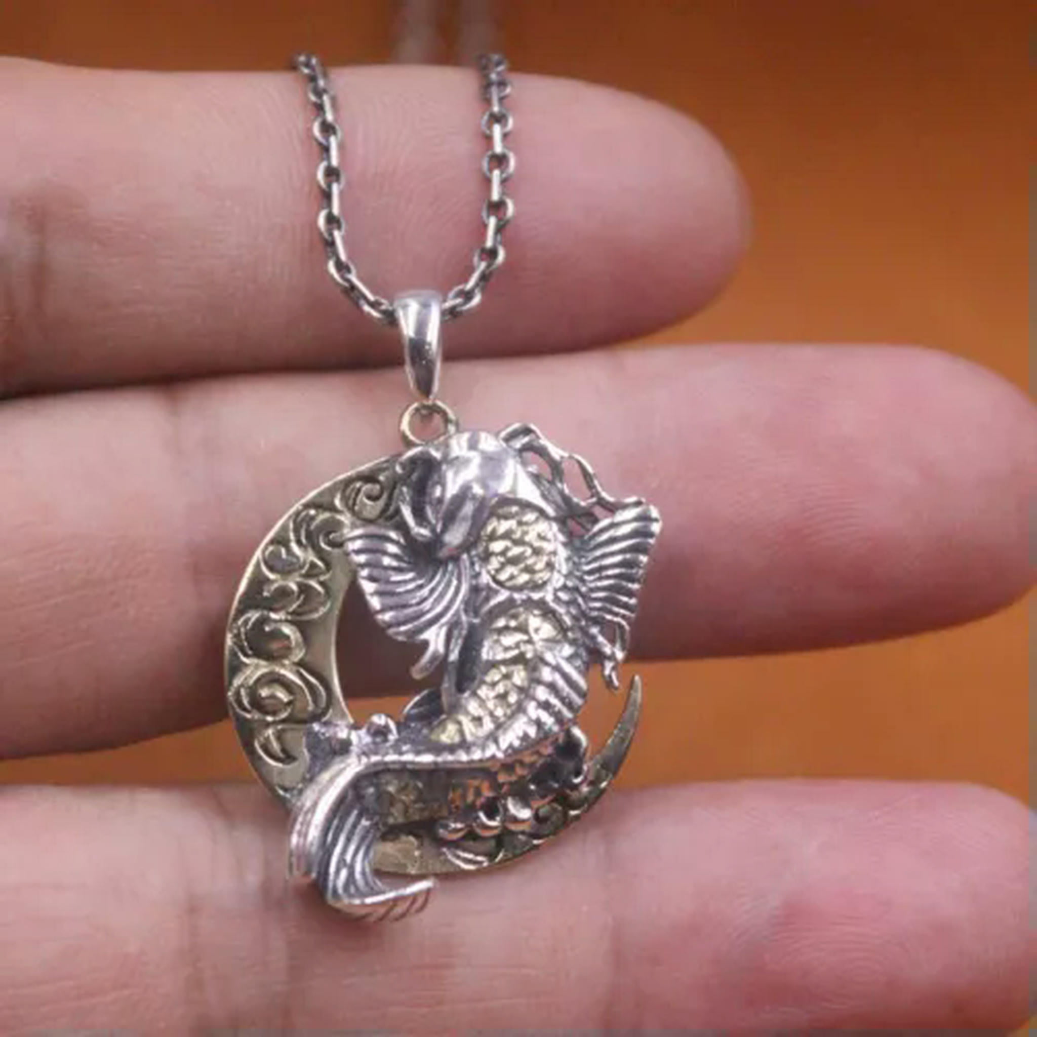 K-KED Real 925 Sterling Silver Gold-color Dragon Fish Men's Pendant ...