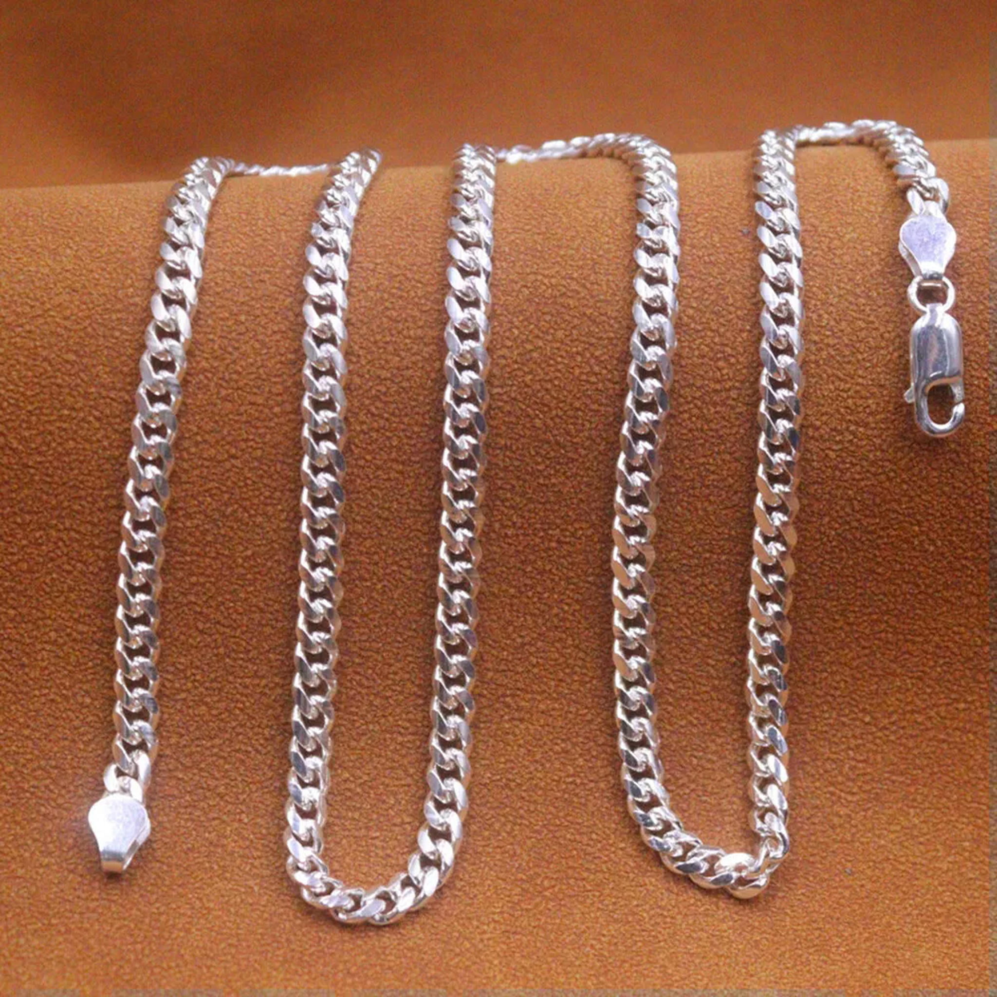 K-KED Real S925 Sterling Silver Chain Men Women 4mm Curb Necklace ...