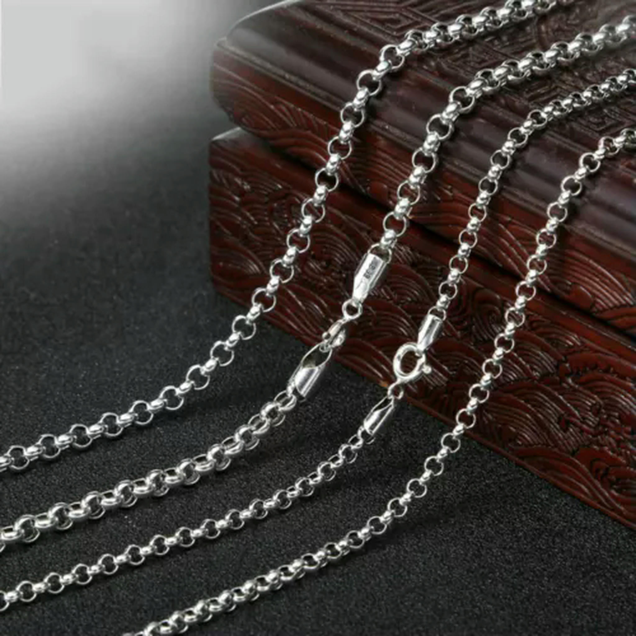 K-KED Real S925 Sterling Silver Chain Women 3mm-4mm Rolo Cable Link Necklace 18''-32''-3mm,31 ...