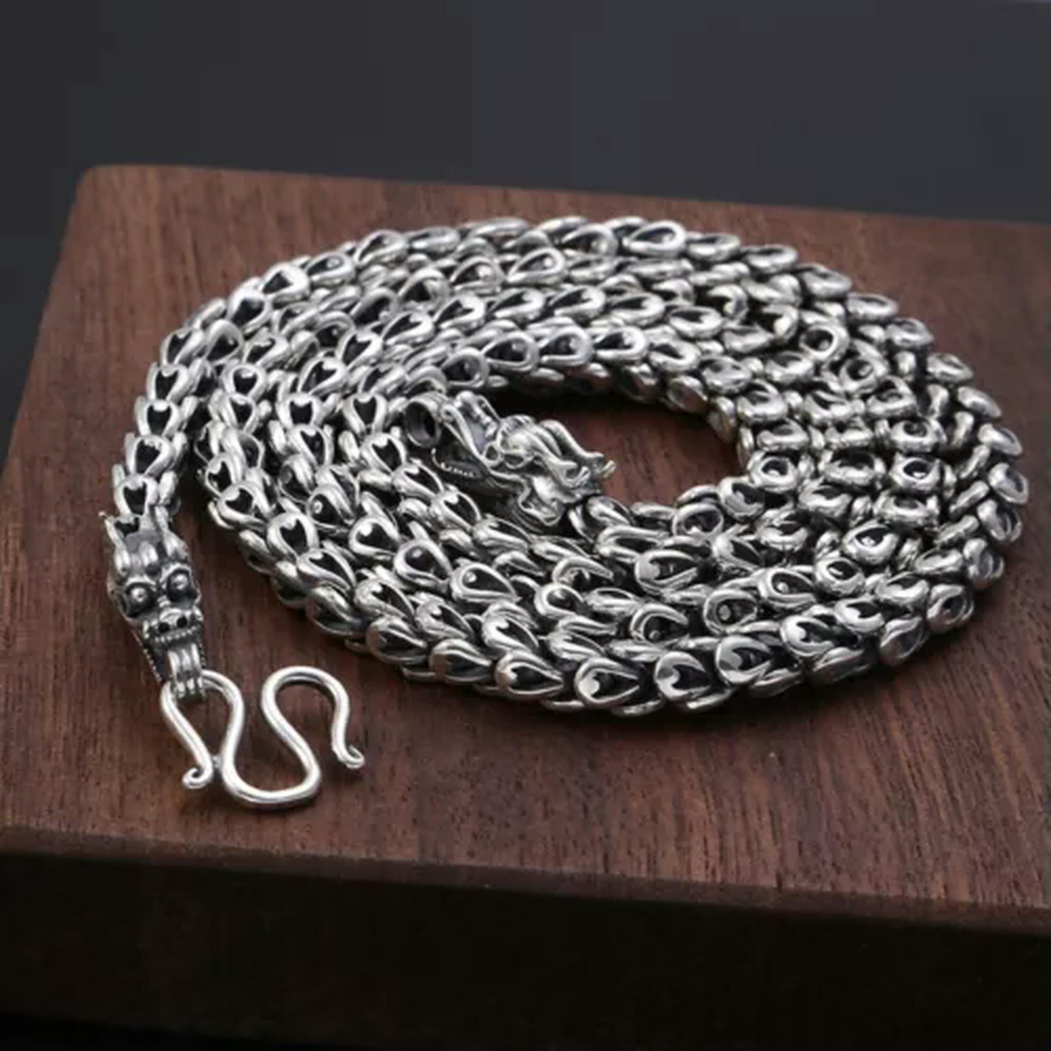 K-KED Real S925 Sterling Silver Dragon Head Foxtail Scale Chain Necklace Many Size-65cm=26inch ...