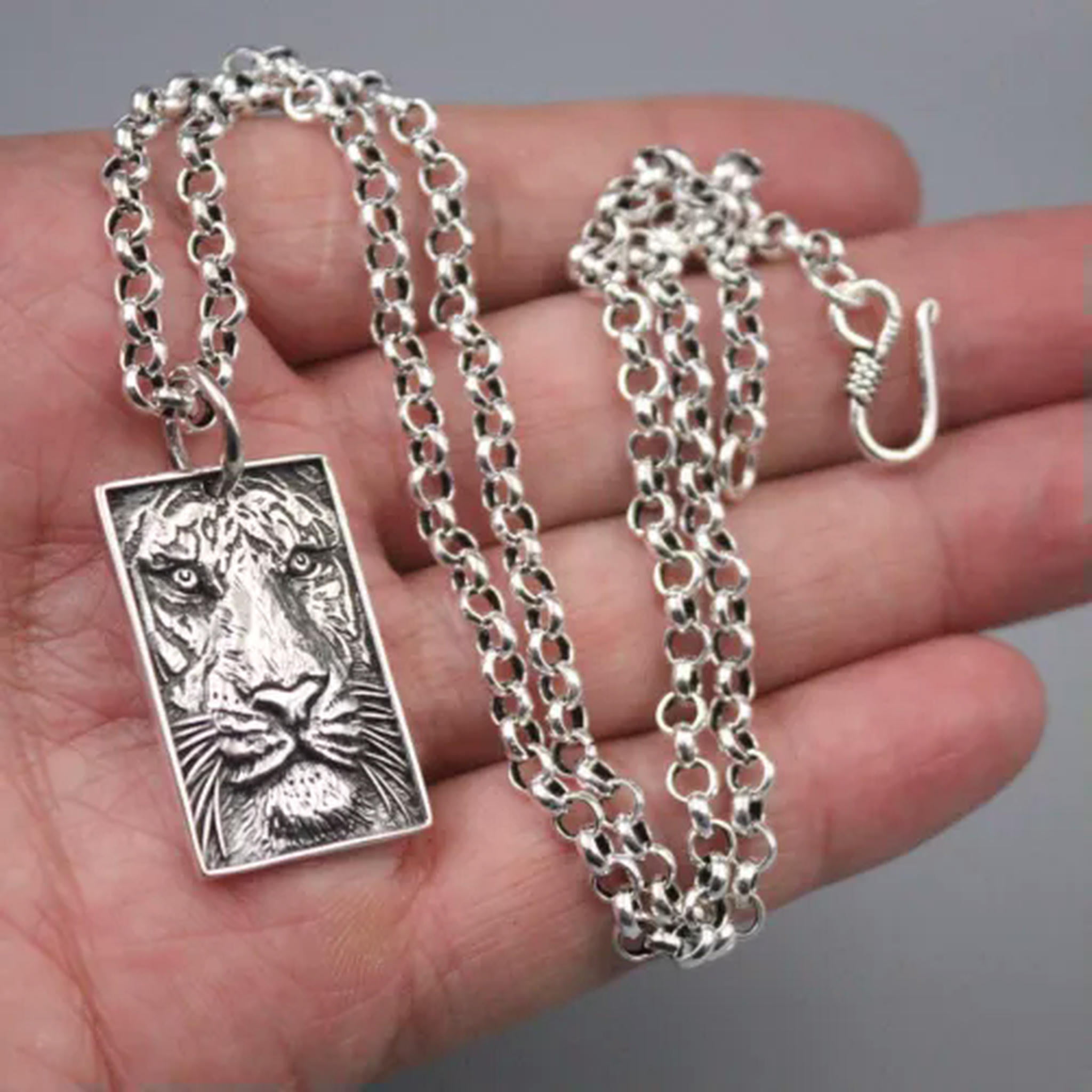 K-KED Real Sterling Silver Pendant For Men Tiger Head Plate Pendant ...