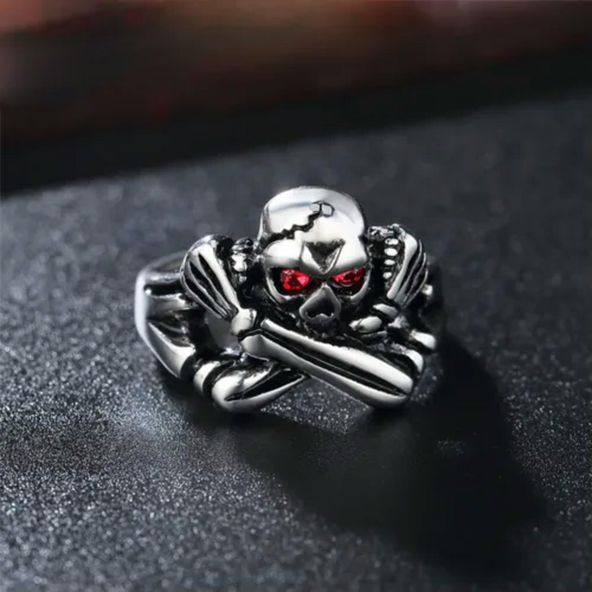 K-KED Red CZ Eye Hugging Skull Ring Men's Stainless Steel Gothic Skull ...