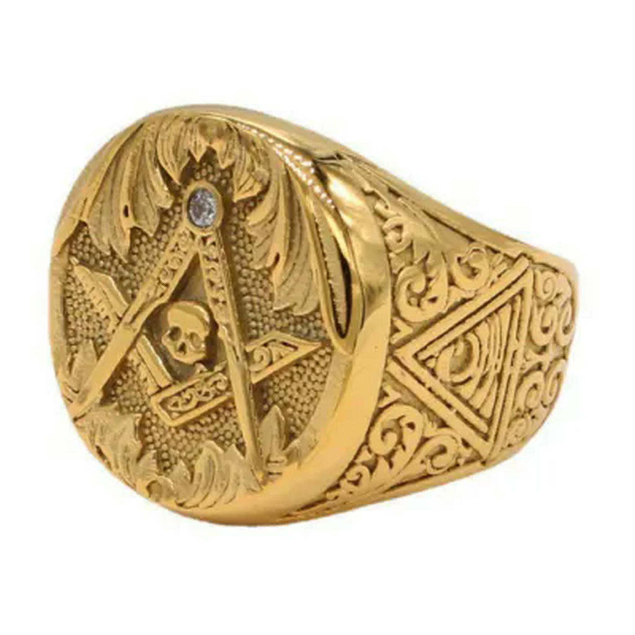 K-KED Retro CZ Inlay Masonic Skull Ring Stainless Steel Pyramid God Eye ...