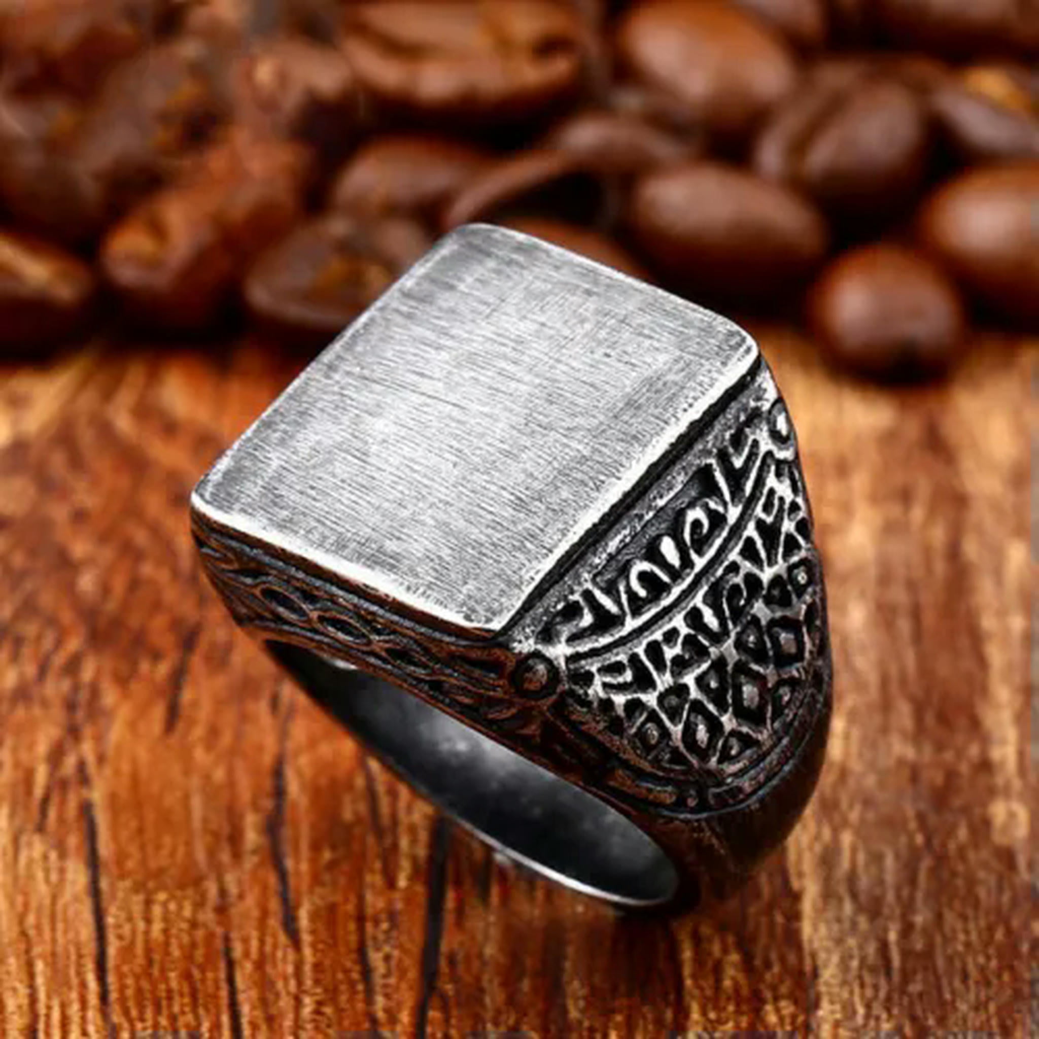 K-KED Retro Gray Tribal Pattern Men's Wedding Ring Stainless Steel ...