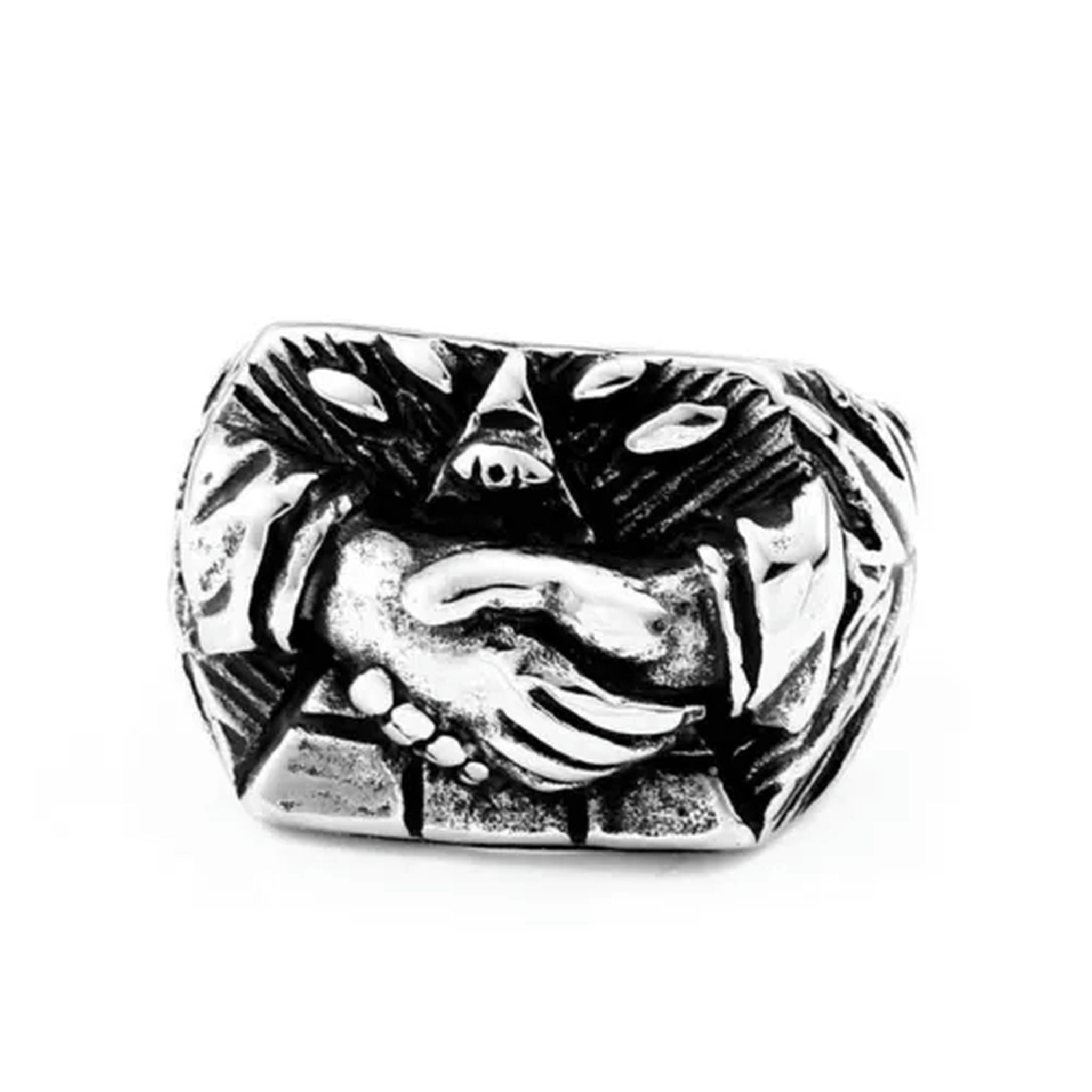 K-KED Retro Masonic Handshake Ring Stainless Steel Men's Mason Brother ...