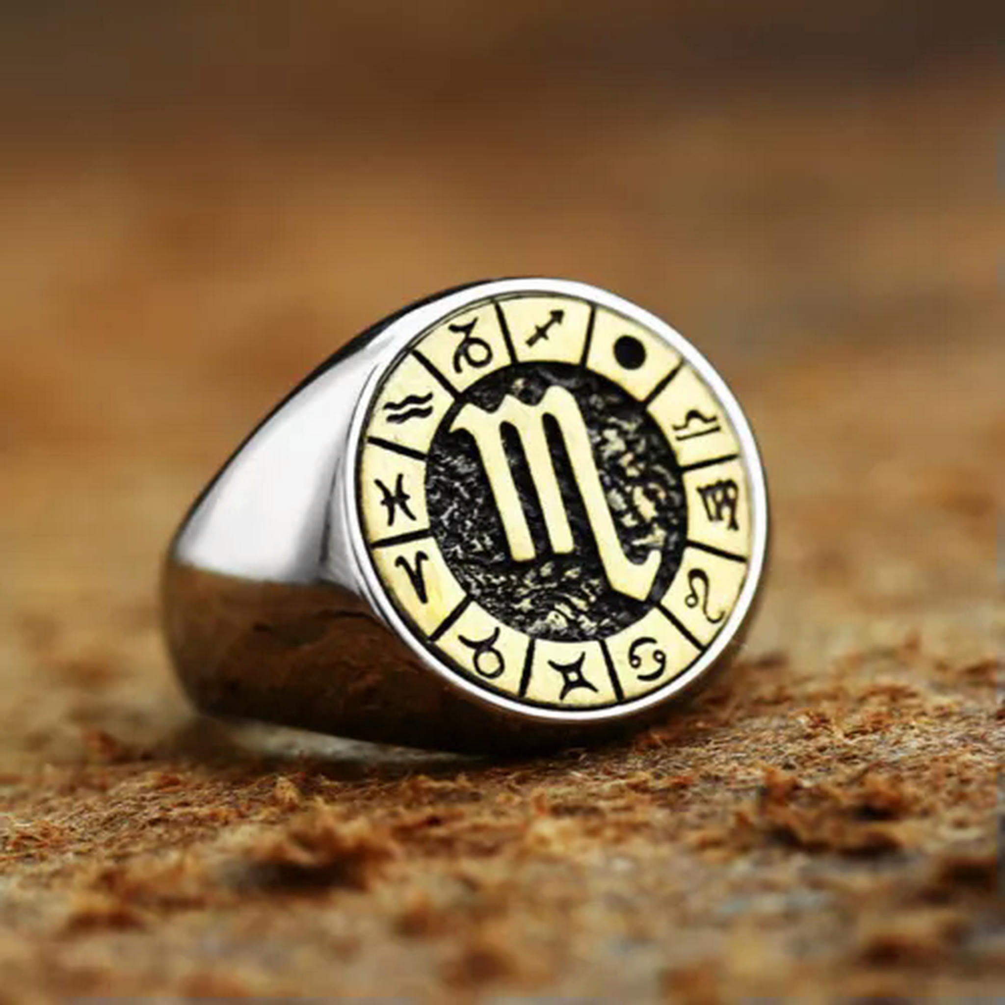 K-KED Retro Signs Of The Zodiac Constellation Ring Stainless Steel Men ...