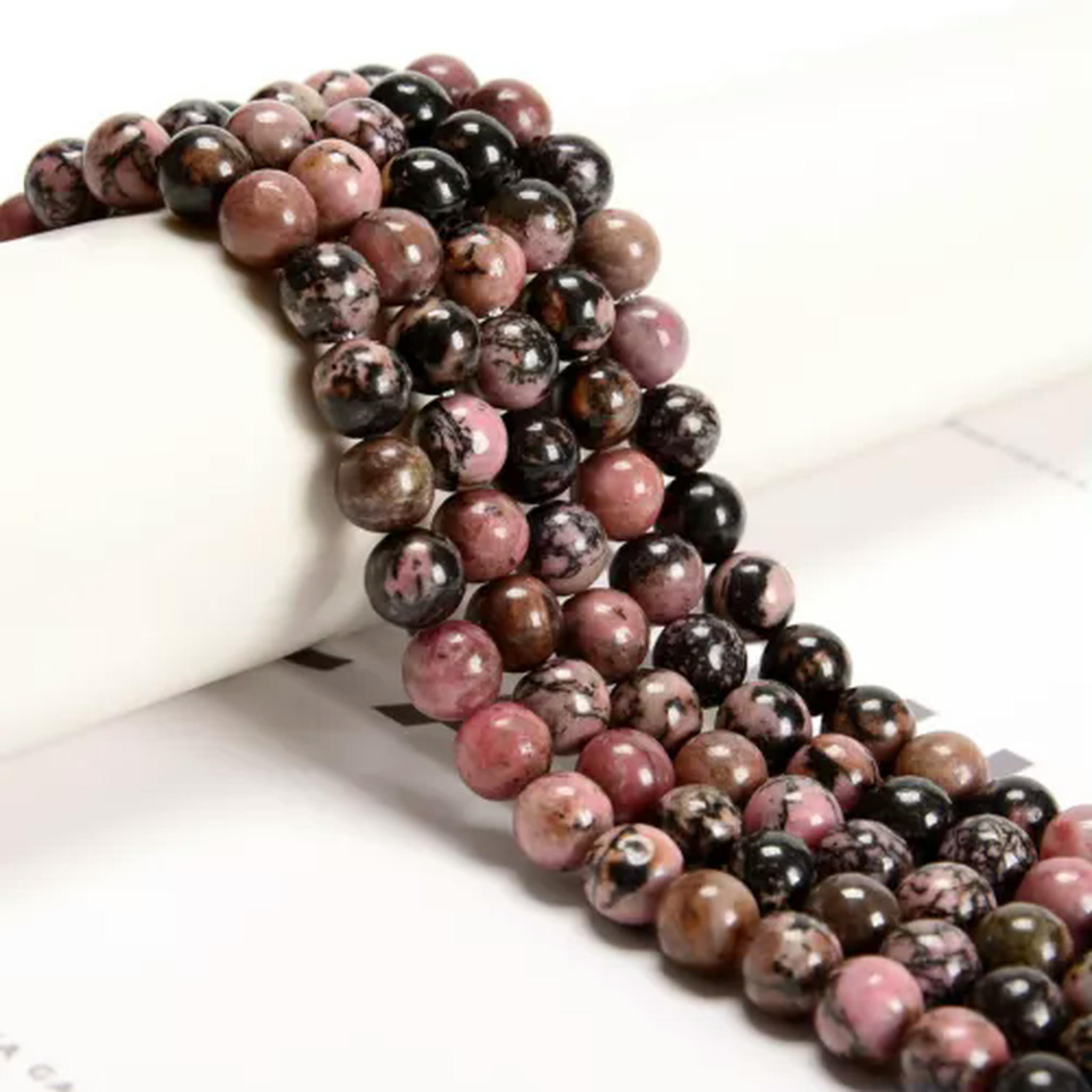 K-KED Rhodonite Smooth Round Beads 4mm 6mm 8mm 10mm 12mm 15.5" Strand ...