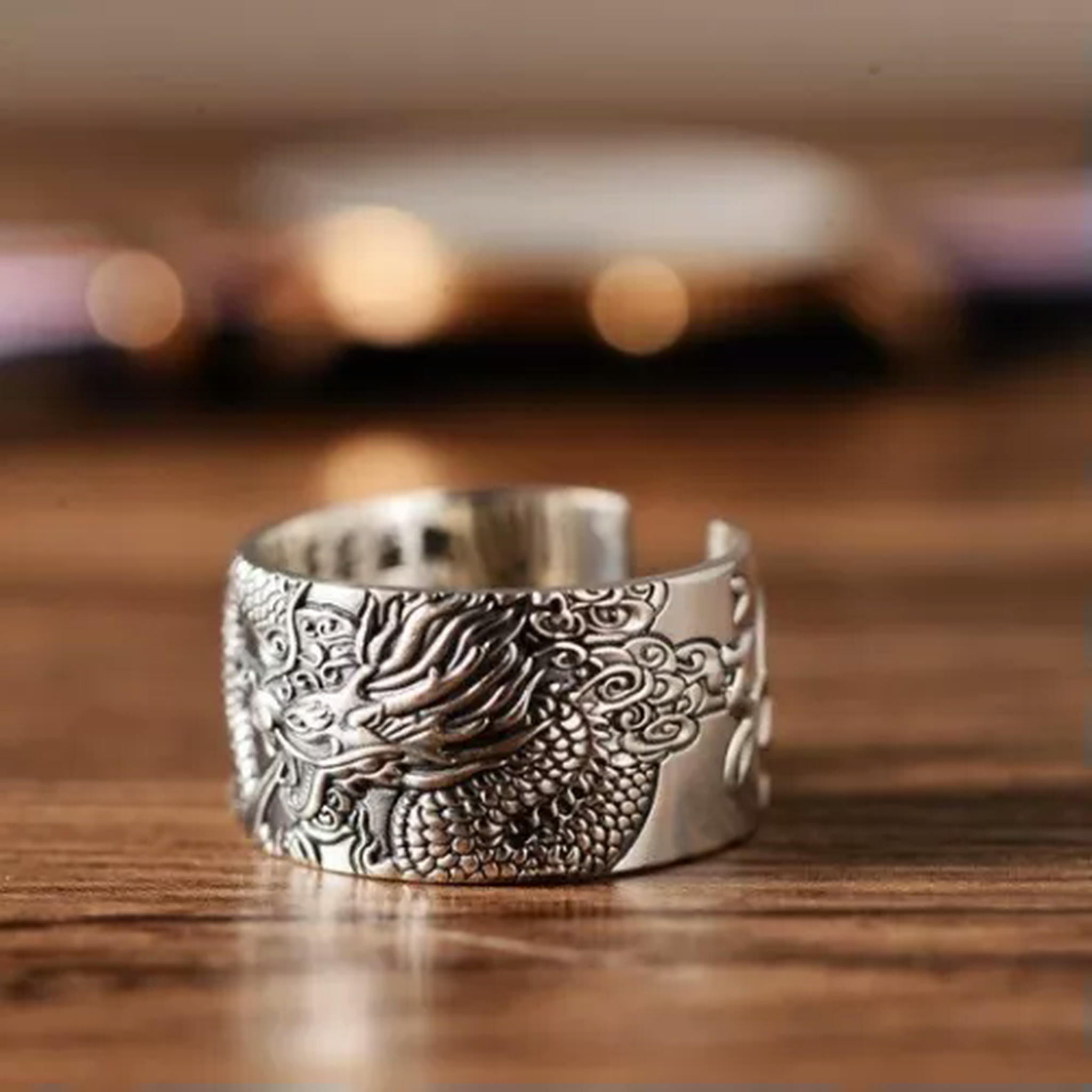 K-KED S925 Real Silver Rings For Men Women Sutra Word Width Dragon ...