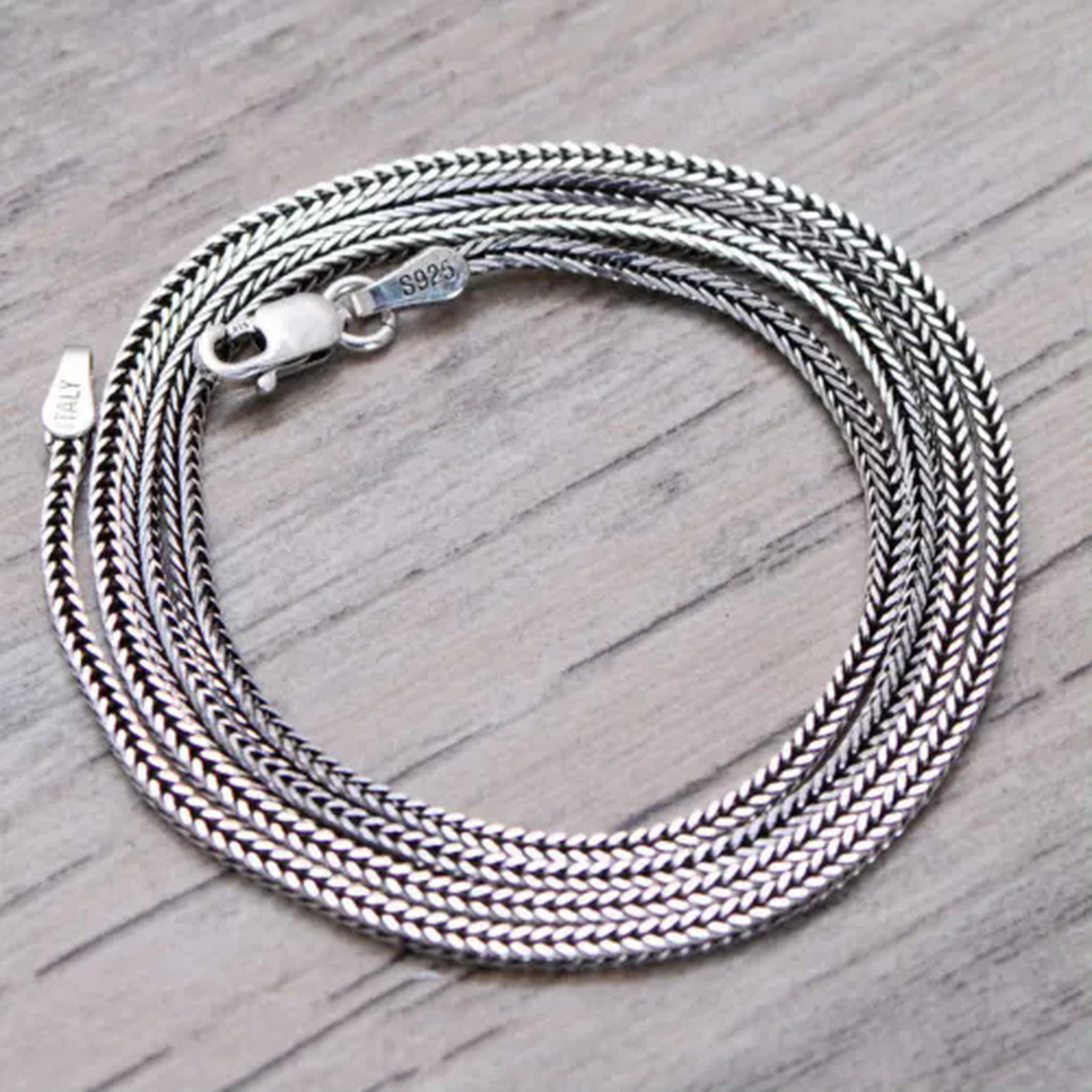 K-KED S925 Sterling Silver Chain Vintage Square Wheat Link 1.6mmW Men's ...