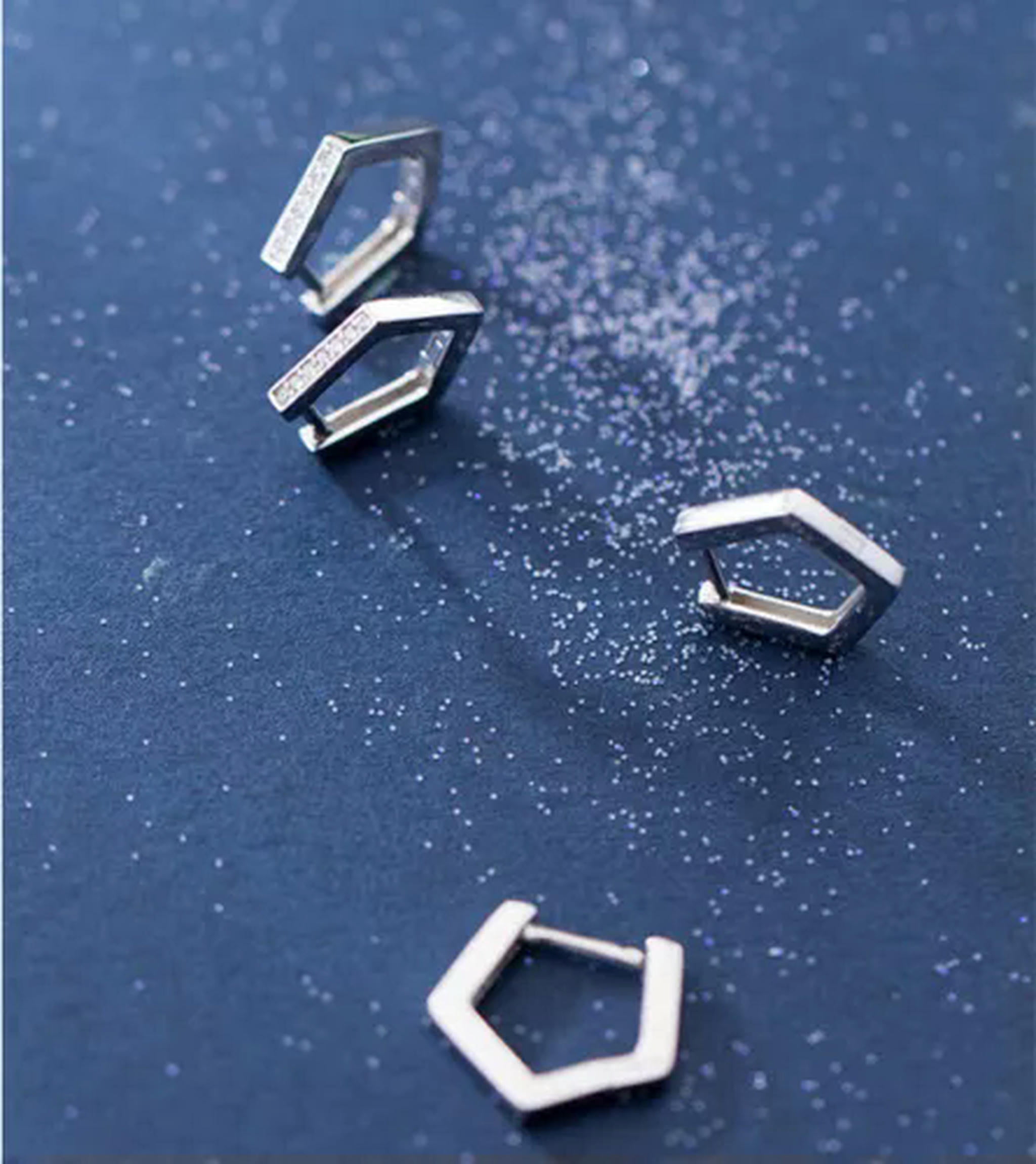 K-KED Shiny 925 Sterling Silver pentagon Plain Huggie Hoop Circle ...
