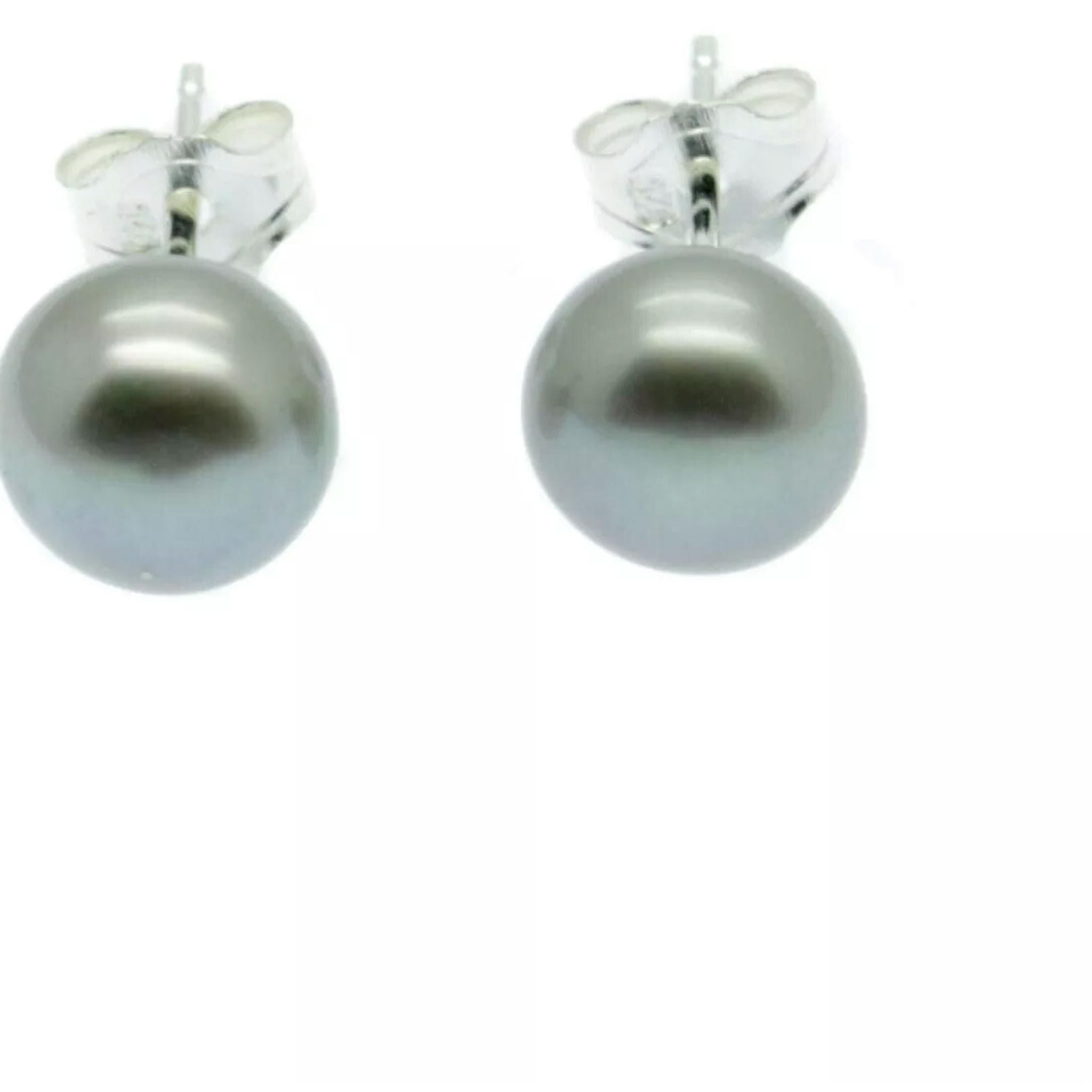 K-KED Silver Grey Pearl Stud Earrings Sterling Silver 7-8mm Cultured ...