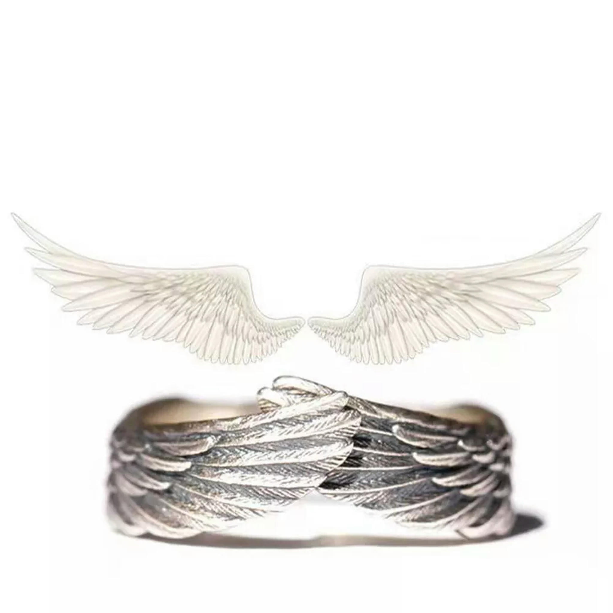 K-KED Simple Angel Wings Silver Open Rings for Women Men Couple Ring ...