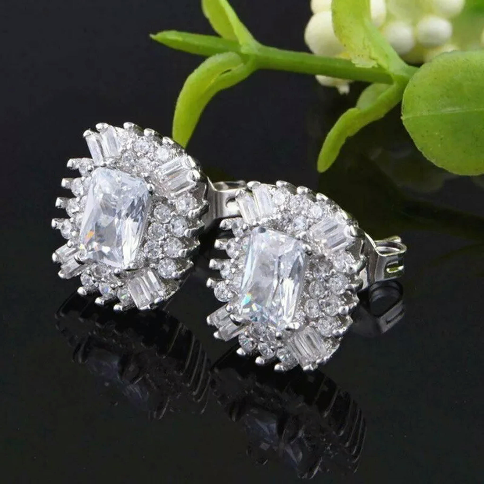 K-KED Simple Party 925 Silver Filled Stud Earrings Cubic Zirconia Women Delicate Jewelry A Pair ...