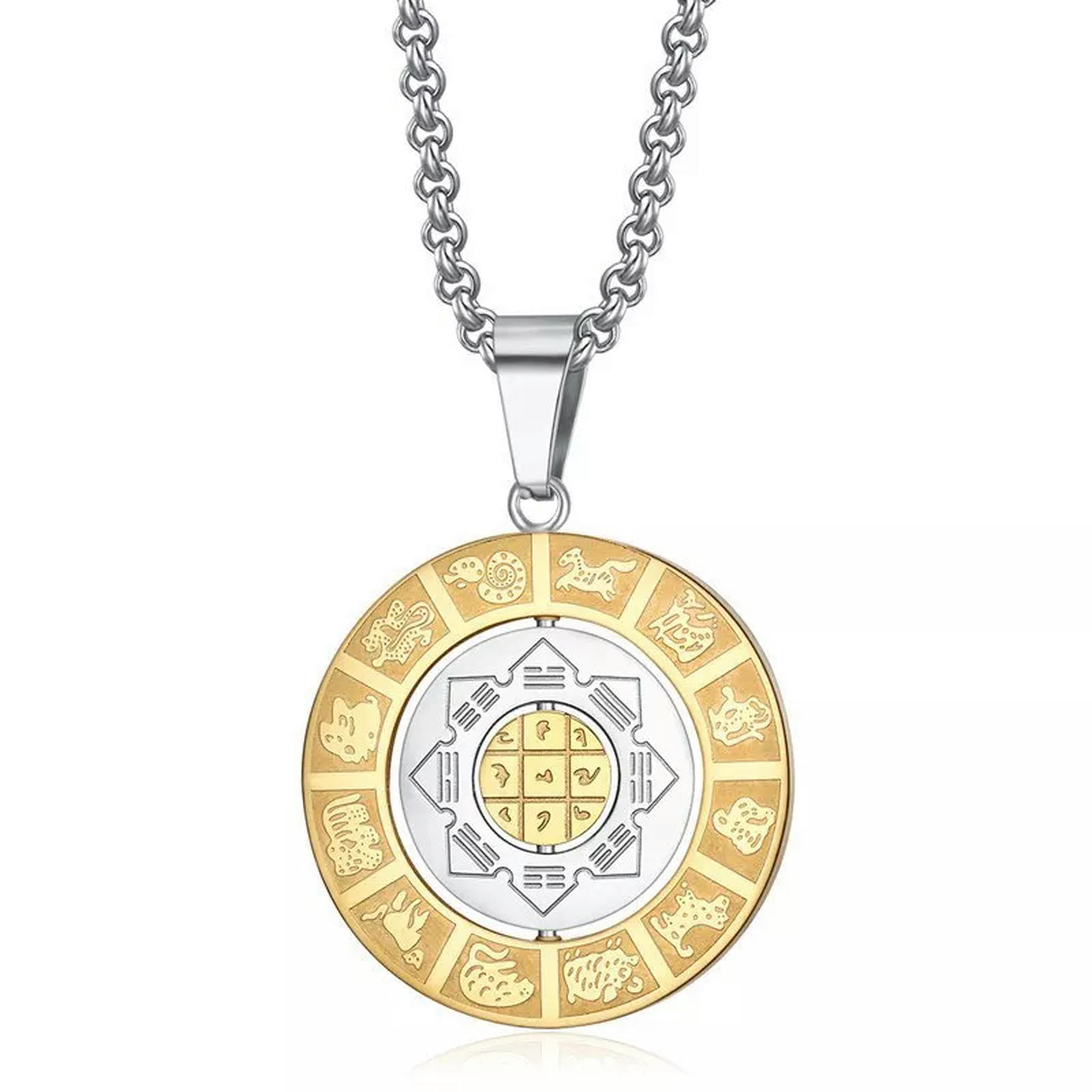K-KED Simple and Rotable Zodiac Eight Trigrams Pendant Stainless Steel ...