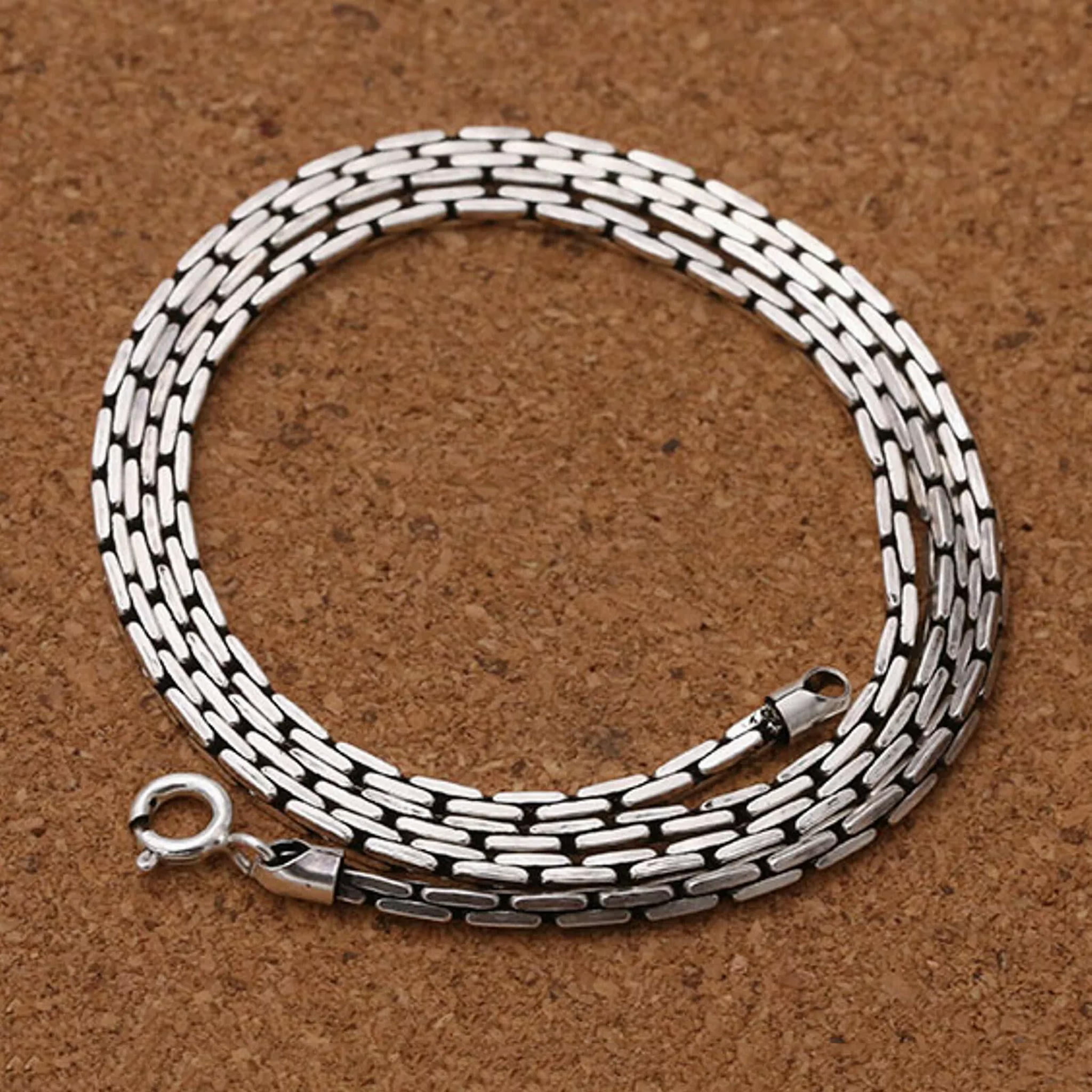 K-KED Solid 925 Sterling Silver Chain Men 3mm Square Bamboo Necklace 20 ...