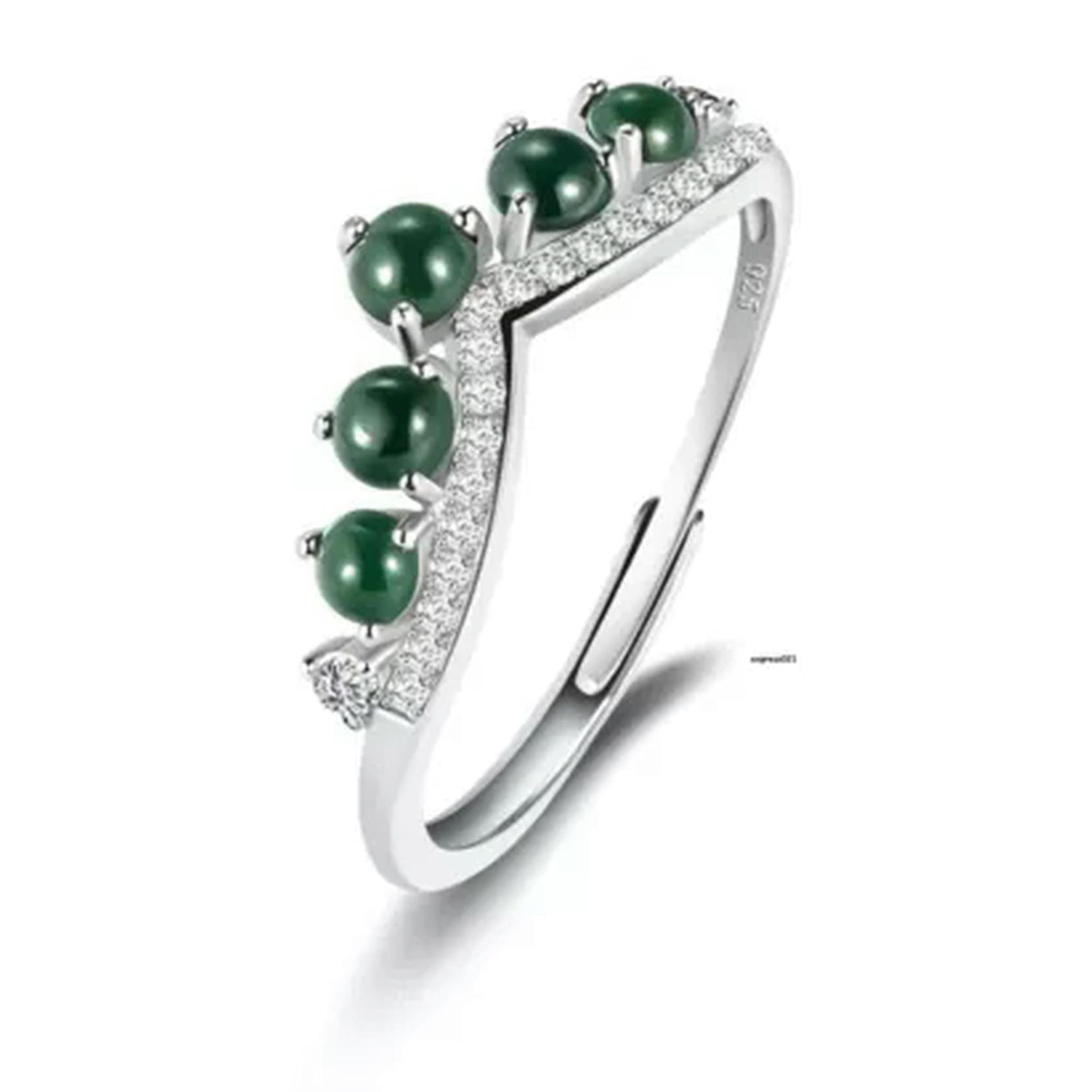 K-KED Solid 925 Sterling Silver Natural A Grade Jade Jadeite Black Green Crown Ring - Walmart.com