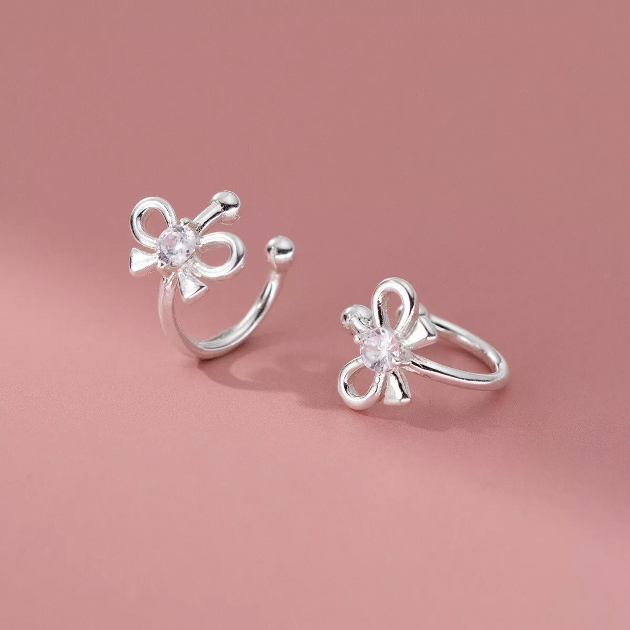 K-KED Solid Silver Bow Hinged Sleeper Hoop Earrings. New 10mm Piercing ...