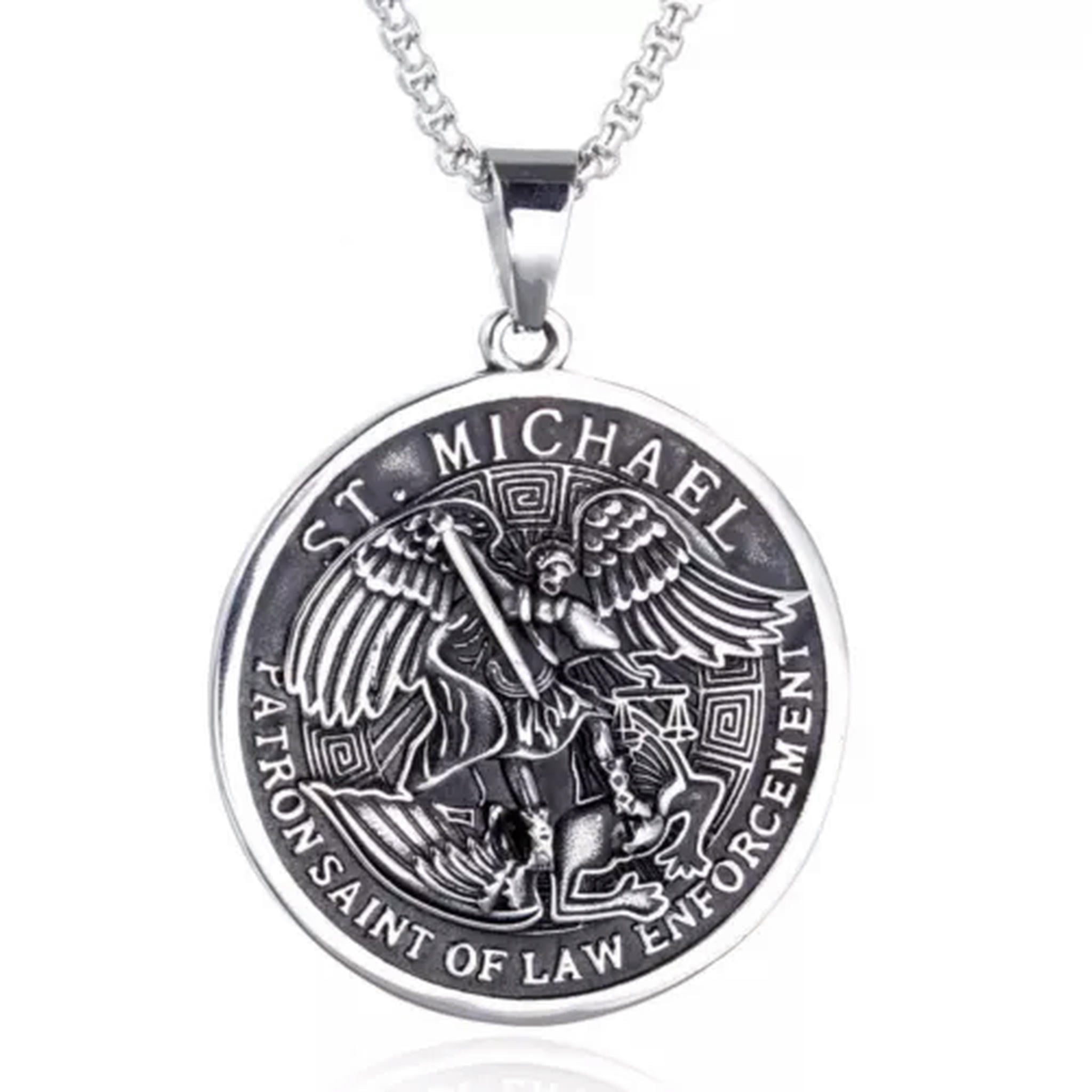 K-KED St Saint Michael Archangel Angel Medal Pendant Necklace Stainless ...