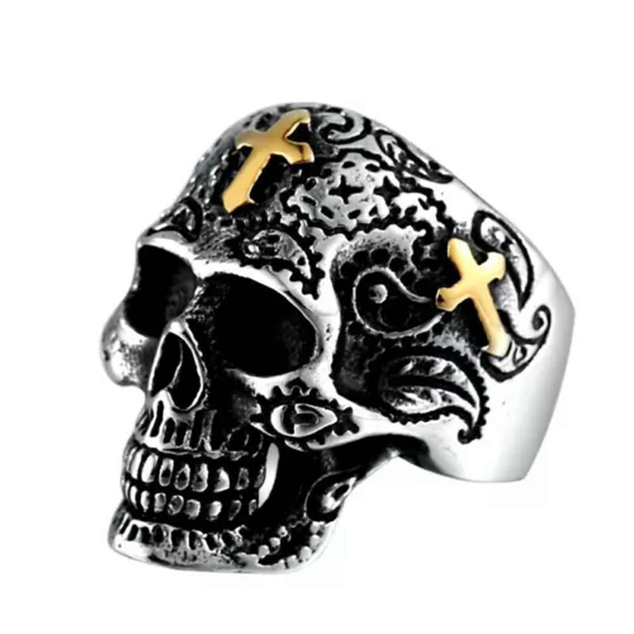 K-KED Stainless Steel Big Mens Gothic Biker Skull Ring For Men Size 7 ...