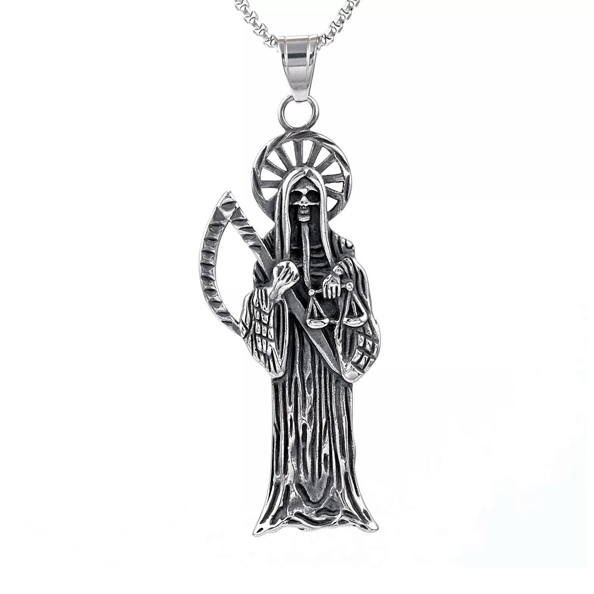 K-KED Stainless Steel Holy Saint Death Santa Muerte Grim Reaper Pendant ...