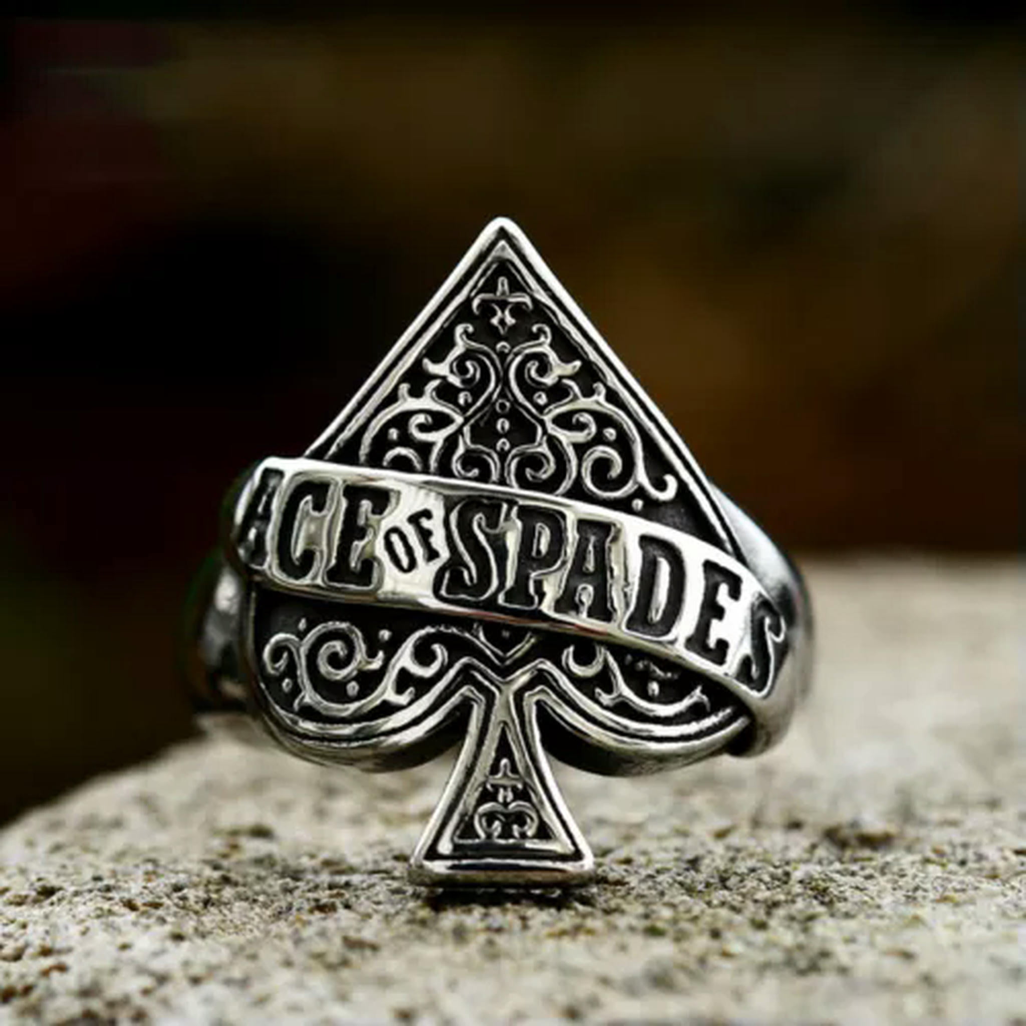 K-KED Stainless Steel Ring Retro Poker Spade Heart Ring for Men and ...