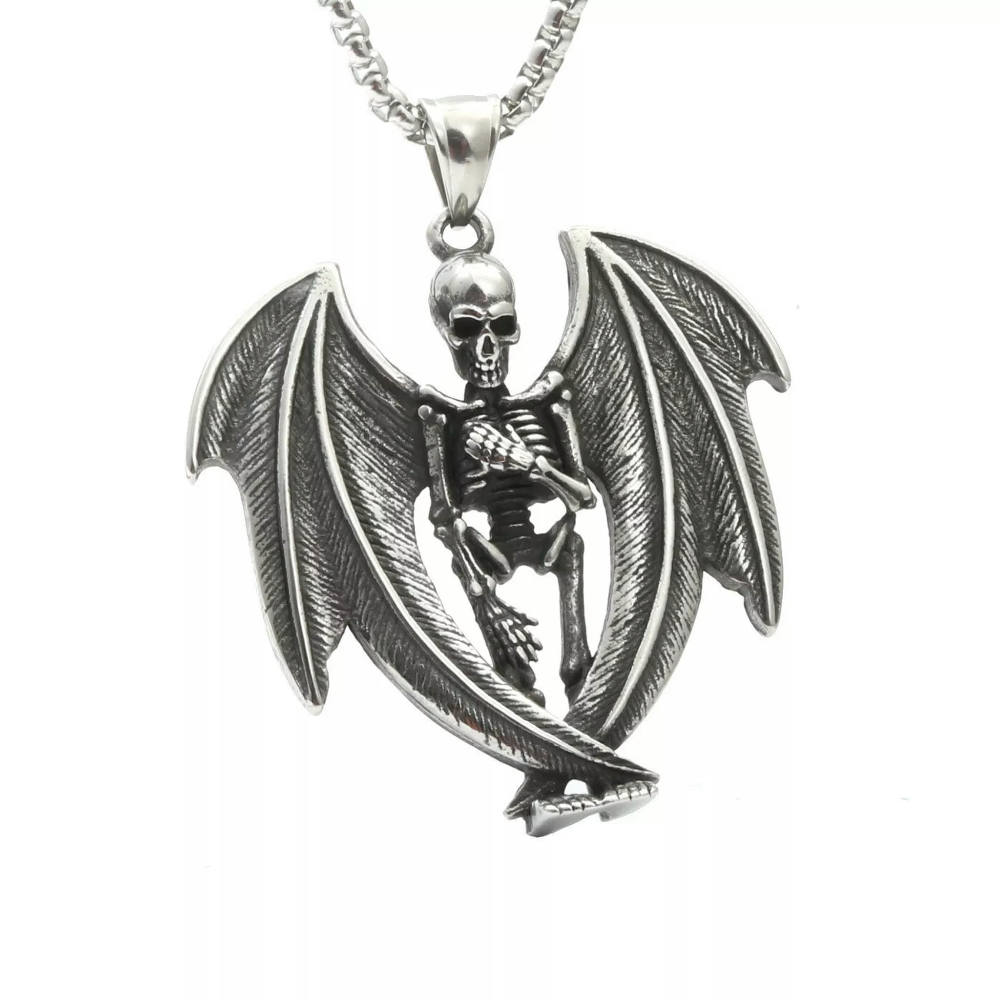 K-KED Stainless Steel Winged Angel Of Death Skull Skeleton Pendant ...