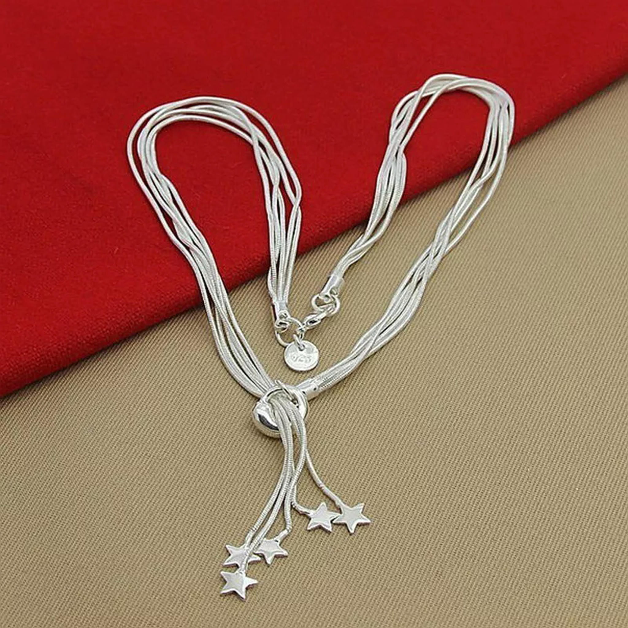 K-KED Stellar Glamour 925 Sterling Silver Snake Chain Star Necklace ...