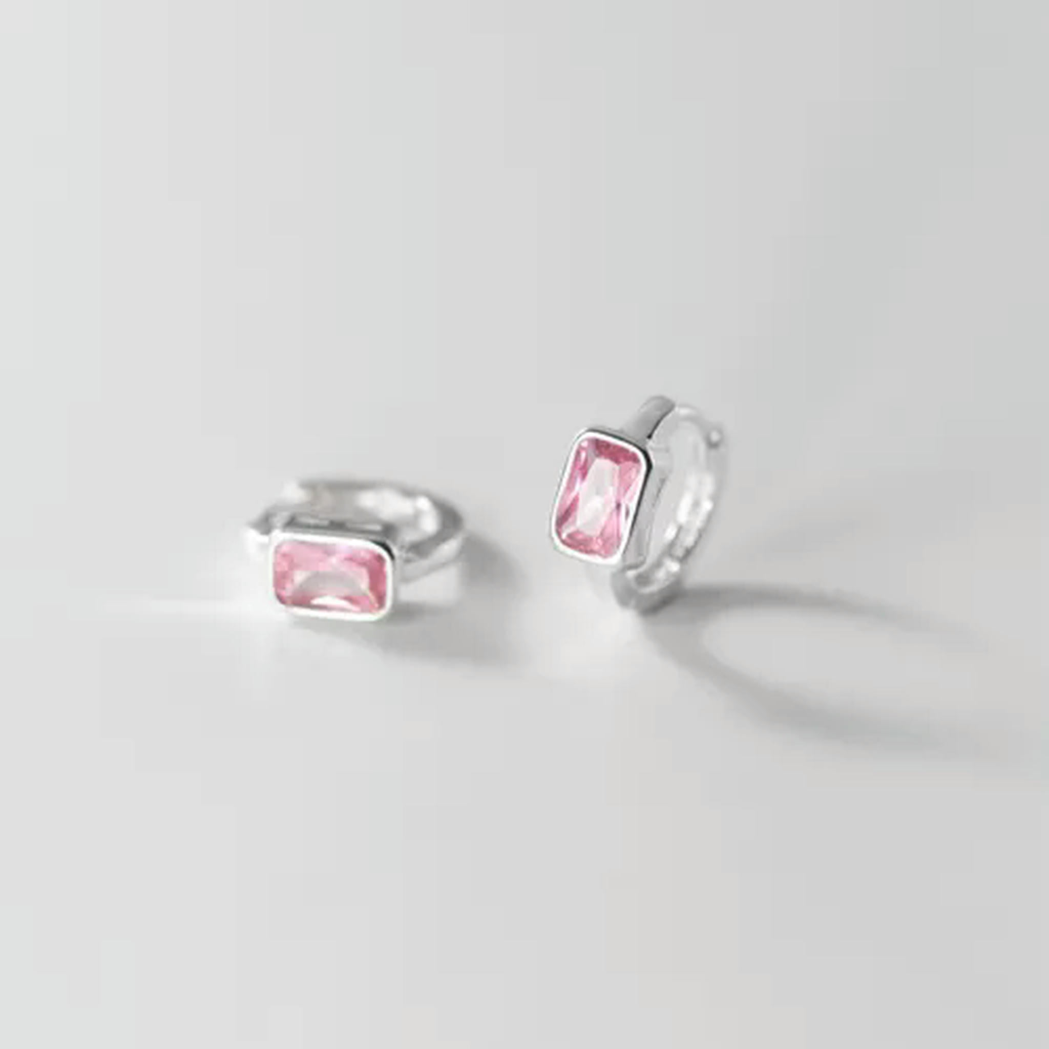 K-KED Sterling Silver 925 Color Square Crystal 14mm 1.4CM Huggie Hoop ...