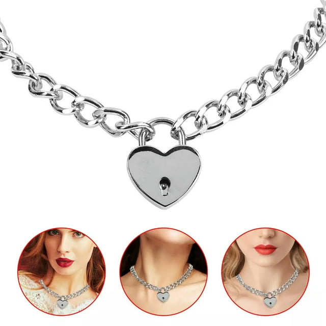 K-KED Submissive Collar Couples Gift Heart Chain Necklace Lock And Key ...