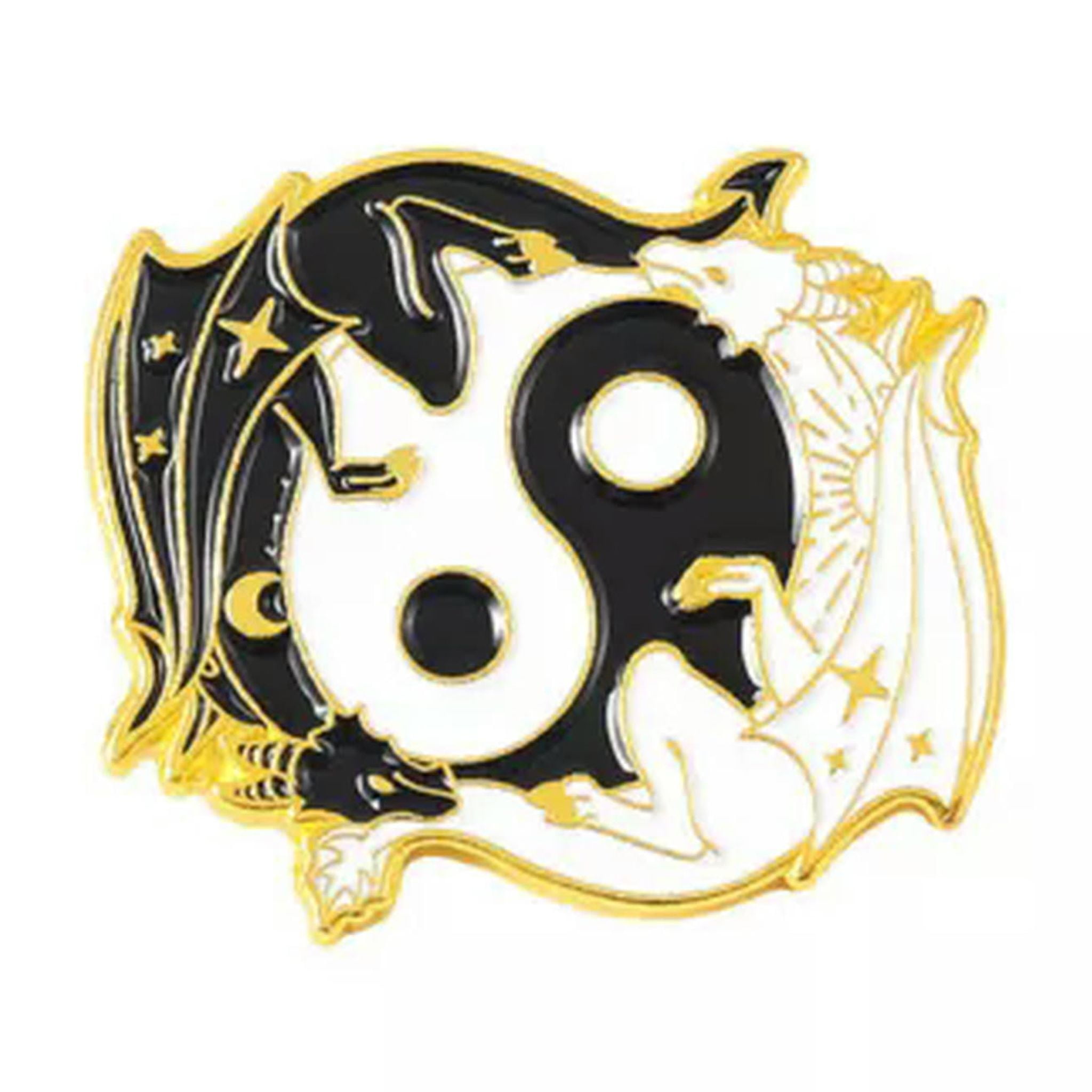 K-KED Taichi Animals Enamel Pins Custom Black White Koi Cat Wolf Fox ...