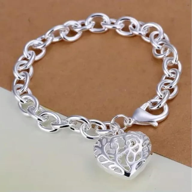 K-KED Three-Dimensional Heart Chunky Bracelet Silvery - Walmart ...