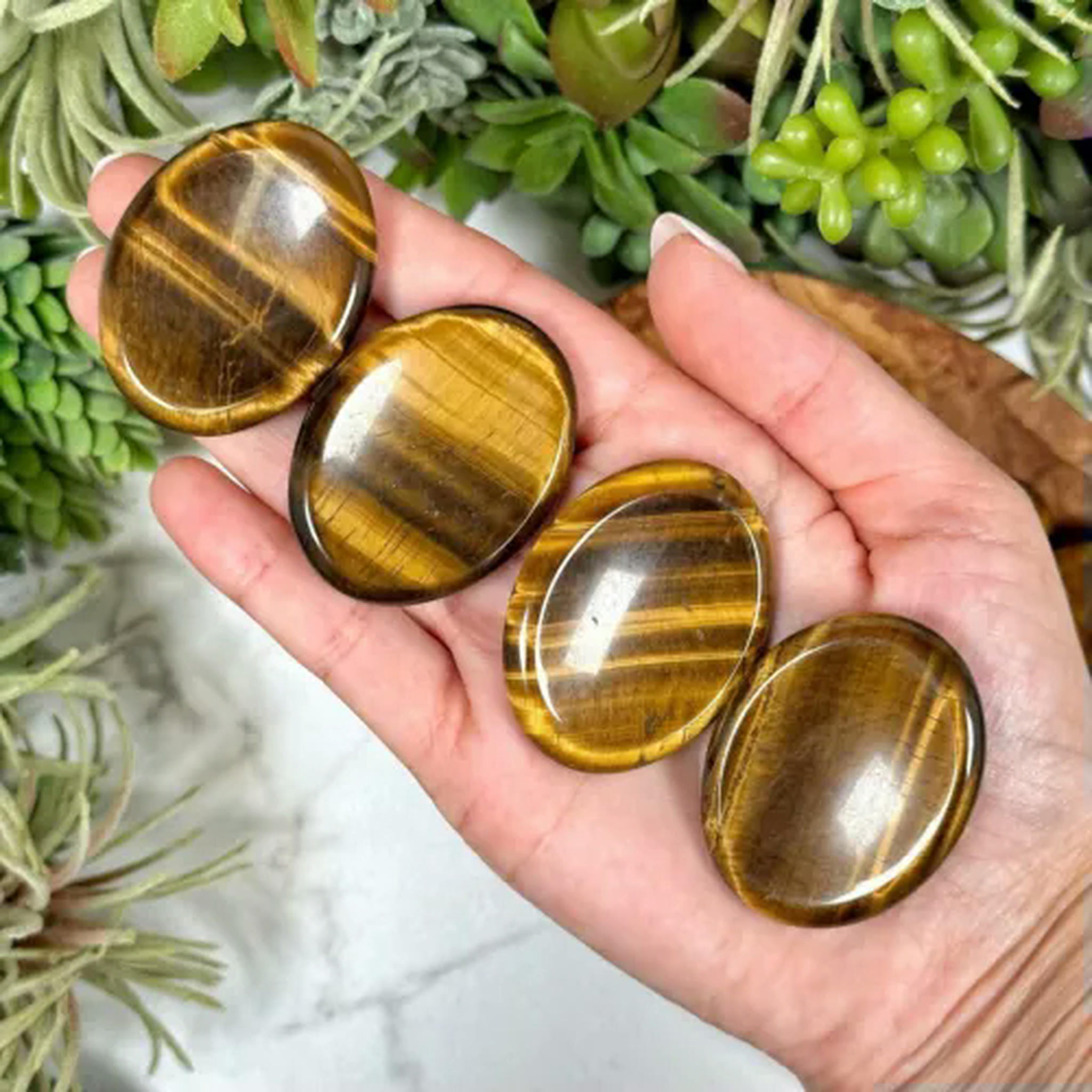 K-KED Tigers Eye Worry Stone Healing Reiki Natural Crystal Pocket Palm ...