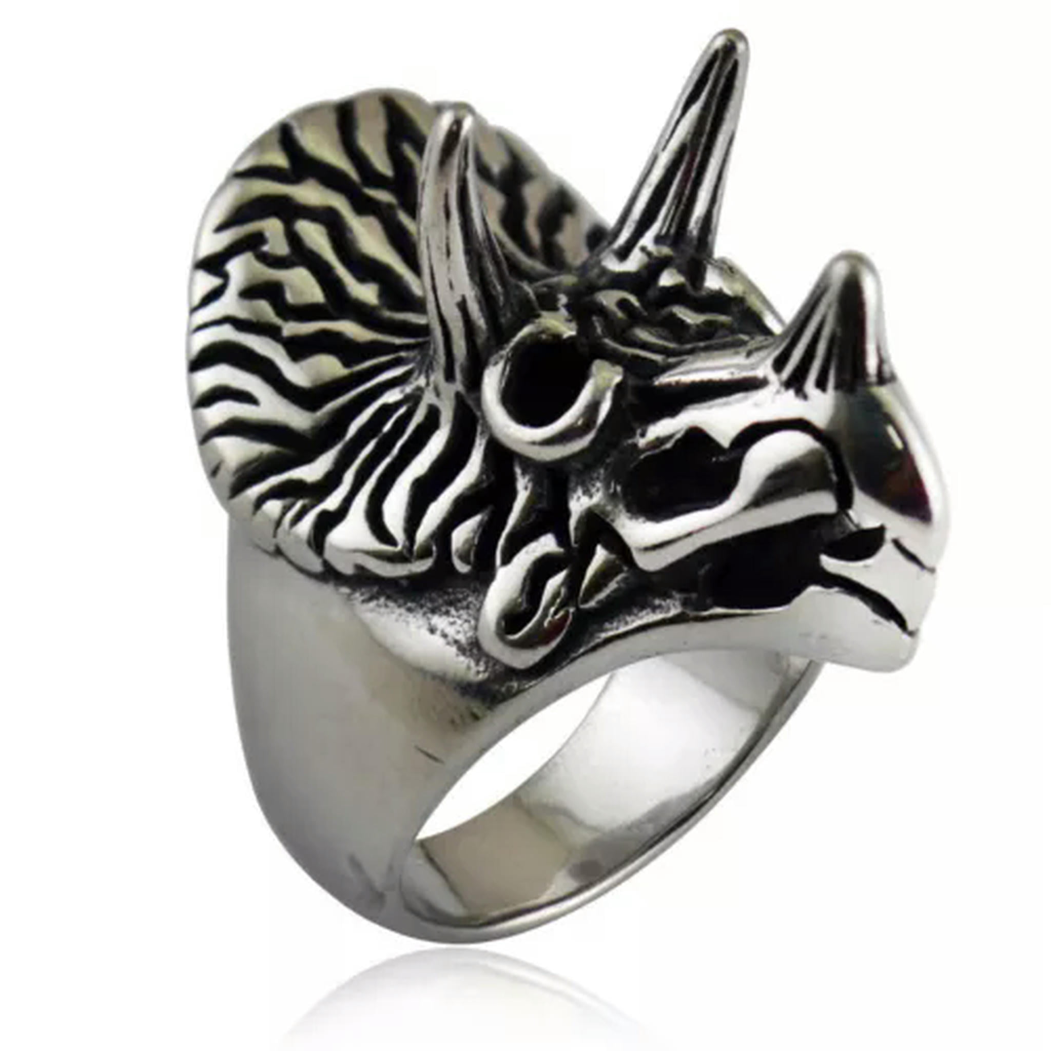 K-KED Triceratops Ring Stainless Steel Men's Gothic Horn Dinosaur Cool ...
