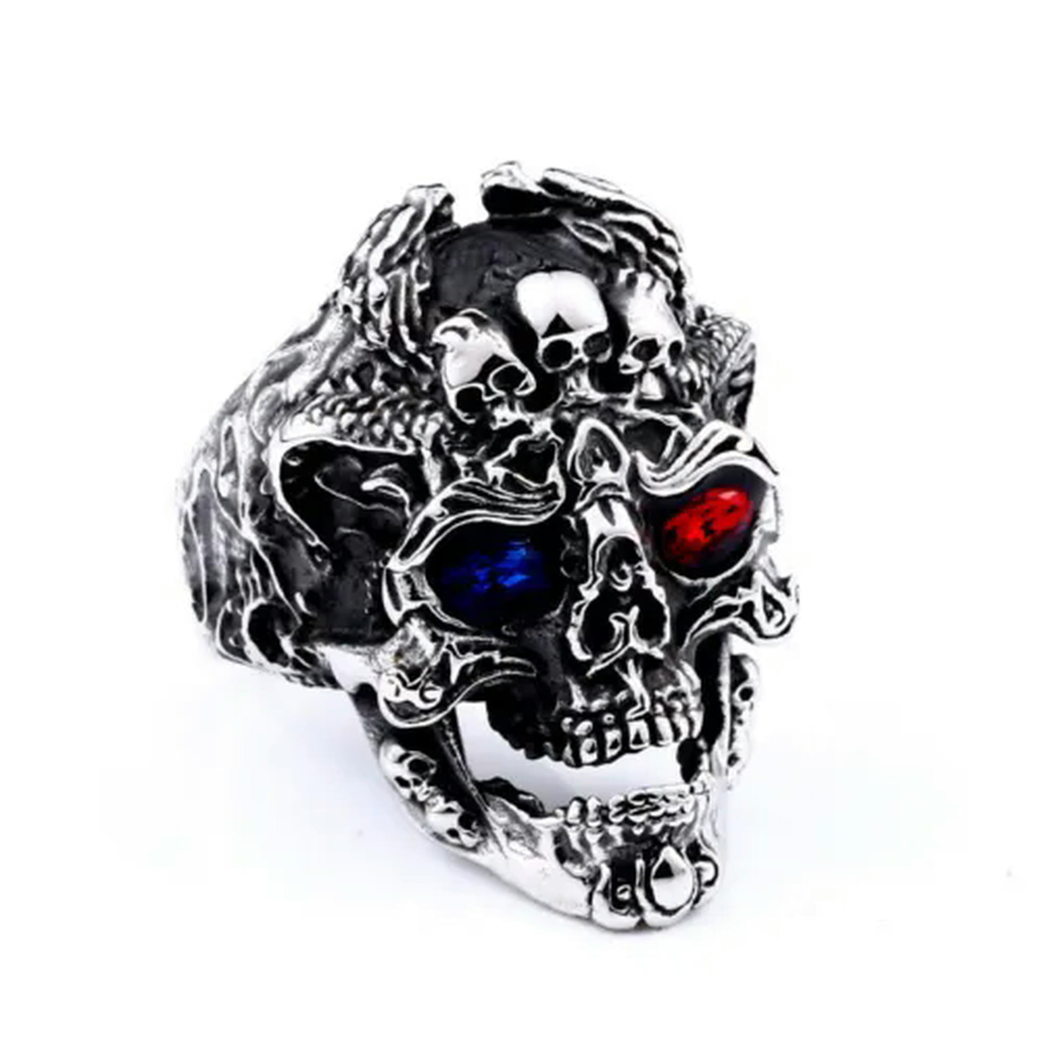 K-KED Triple Skull Crown Red Blue CZ Eye Skull Ring Stainless Steel ...