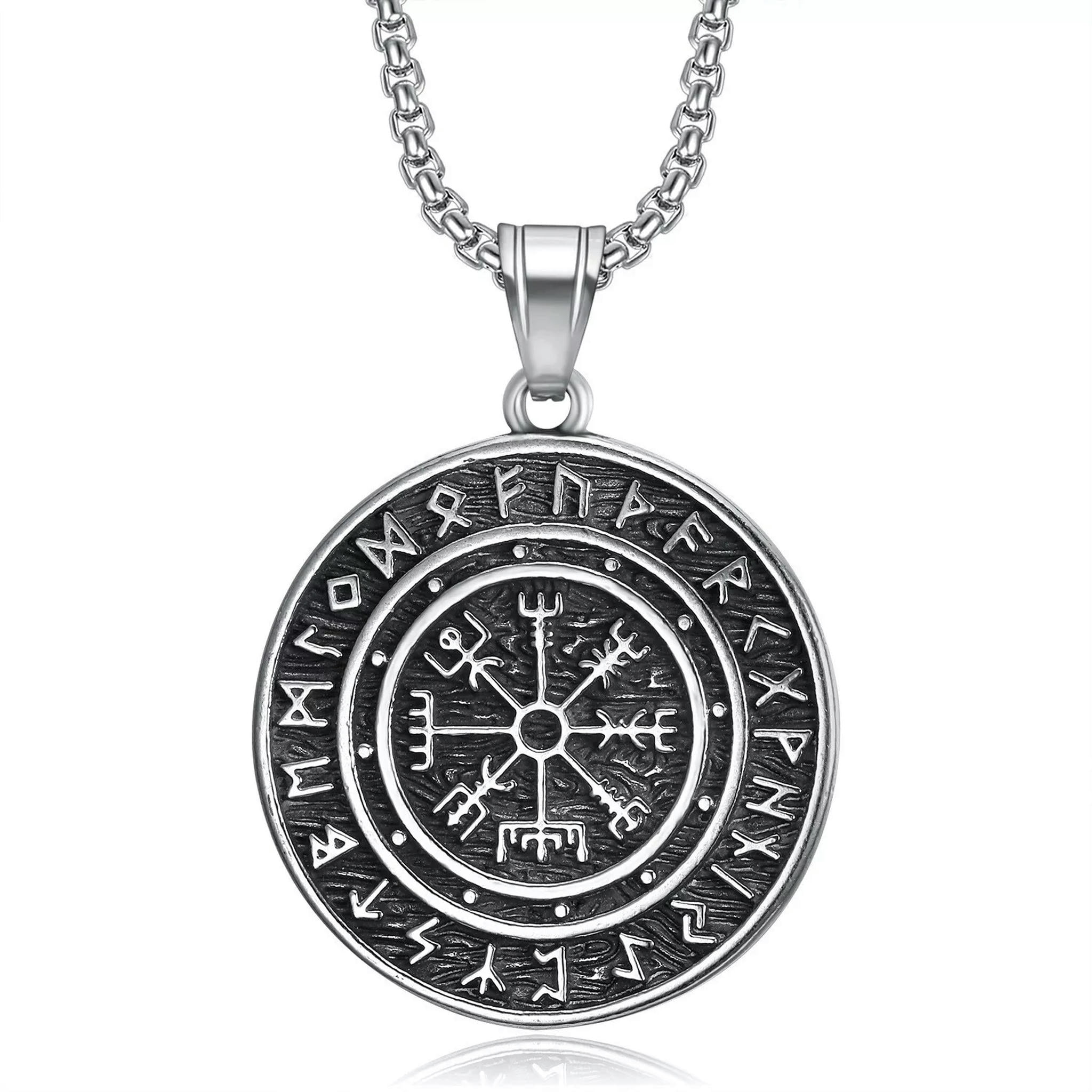 K-KED Viking Pirate Compass Pendant Necklace Amulet Vegvisir Odin Steel ...