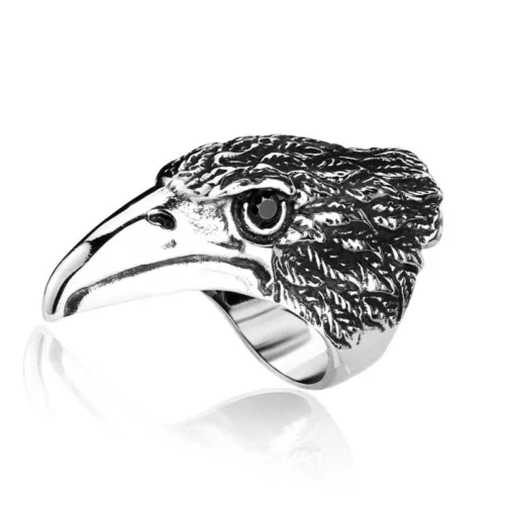 K-KED Vintage Black CZ Eye Eagle Ring Stainless Steel Hawk Bird Head ...