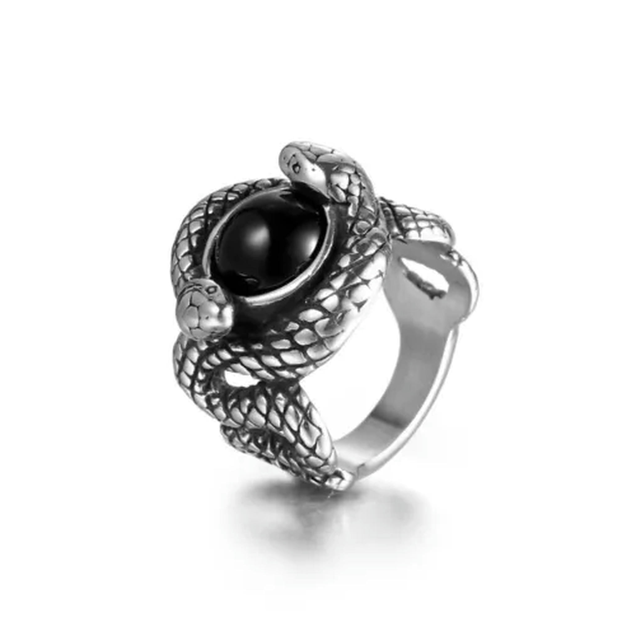 K-KED Vintage Black Stone Double Snakes Ring Stainless Steel Men's Biker Delicate Jewelry Ring-7 ...