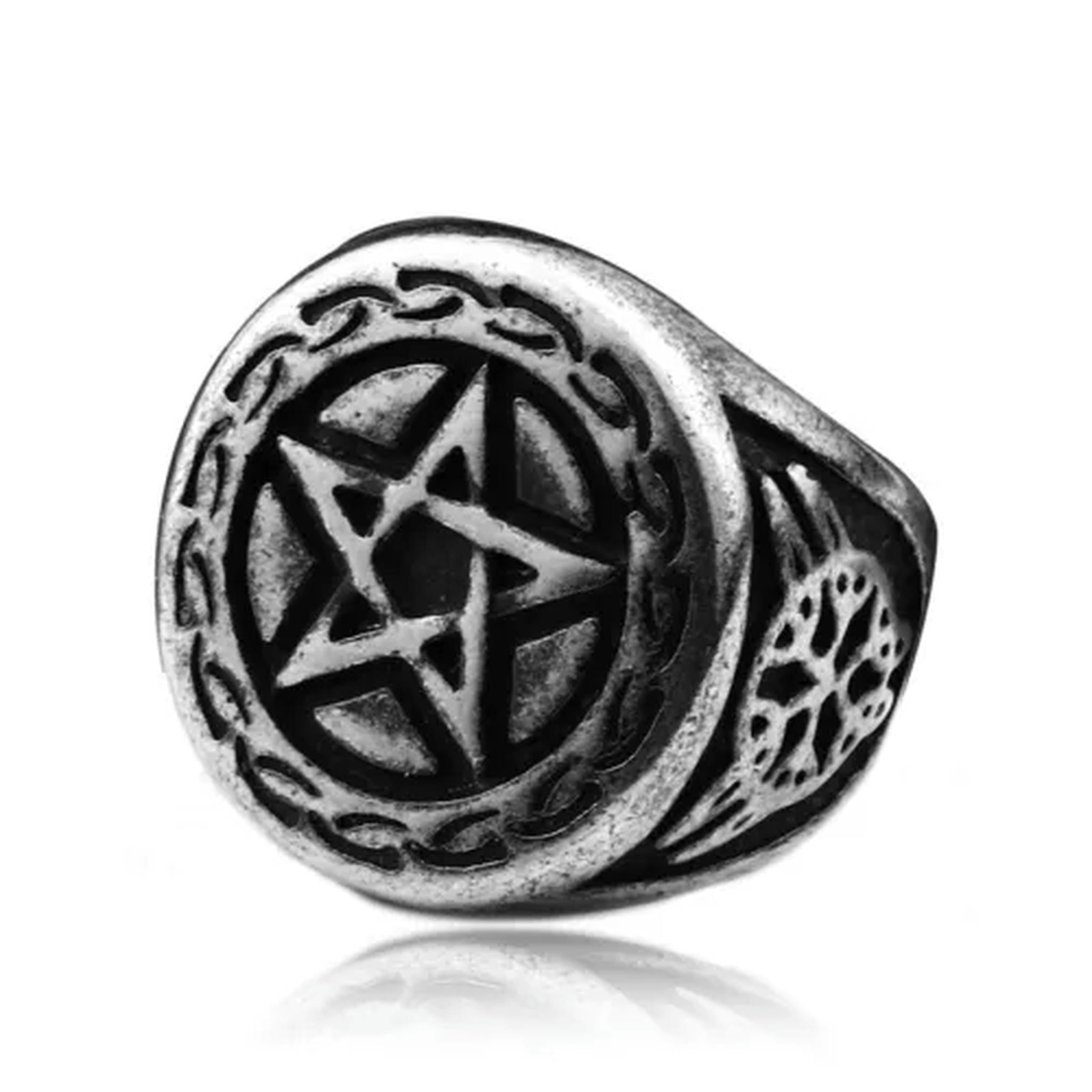 K-KED Vintage Circle Pentagram Signet Ring Stainless Steel Men's Retro ...