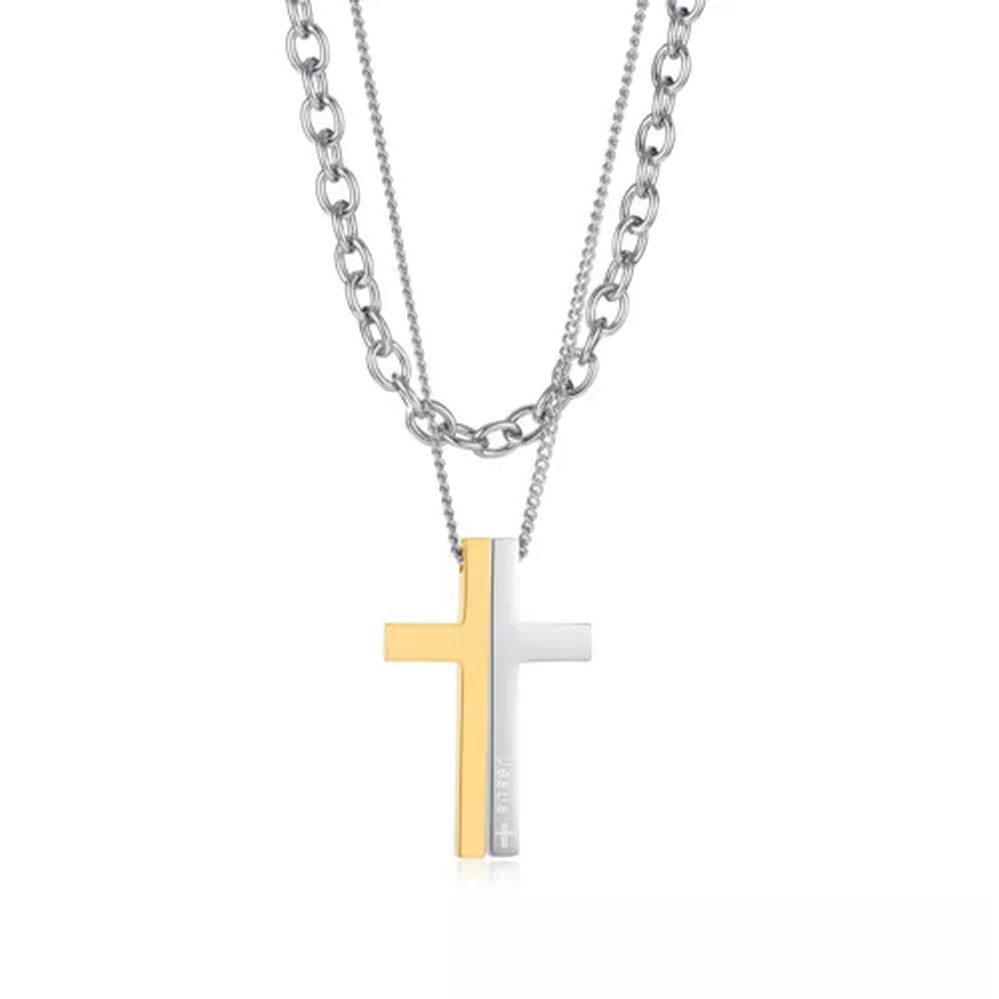 K-KED Vintage Classic Stainless Steel Dual Color Design Cross Pendant ...