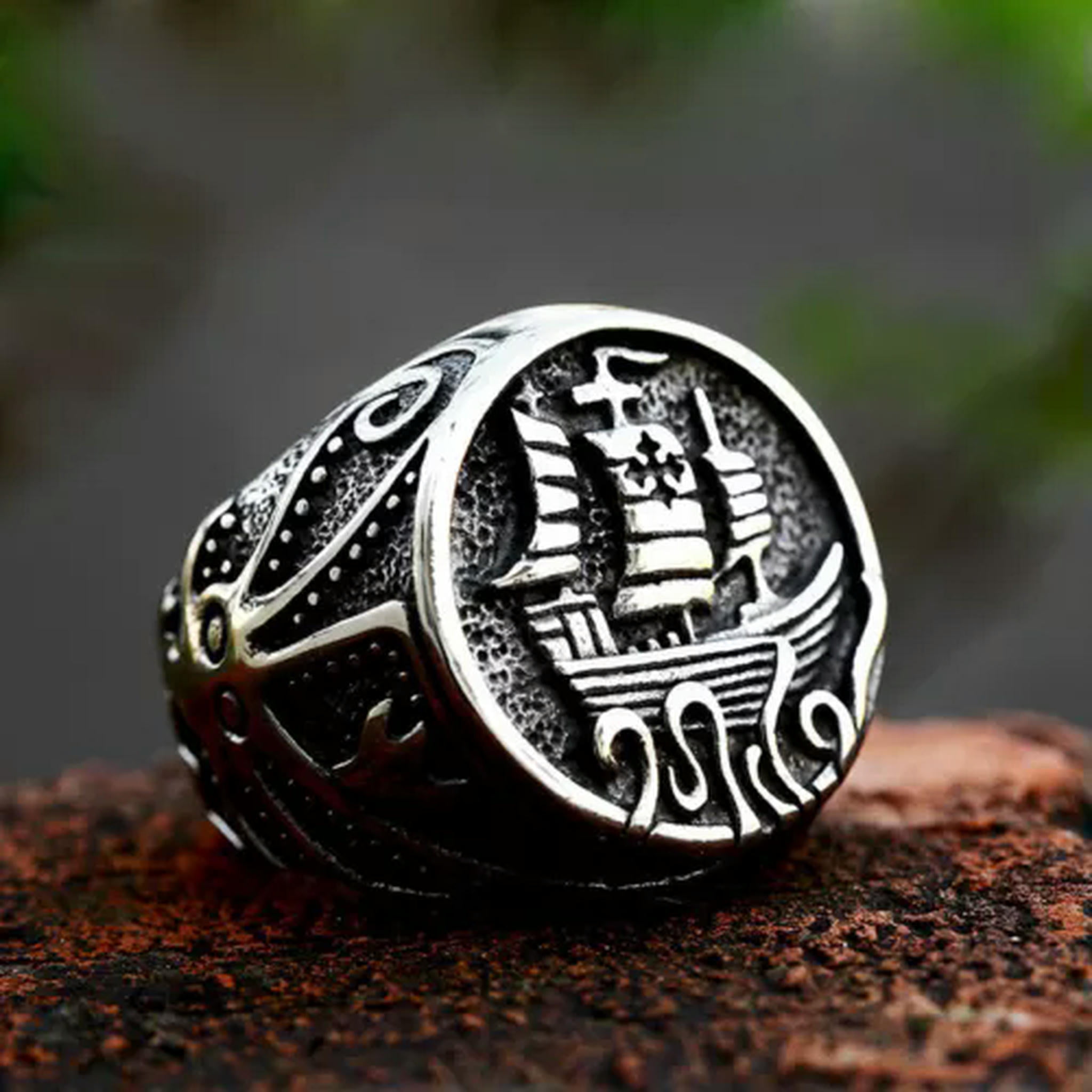 K-KED Vintage Cross Sailing Boat Ring Stainless Steel Big Octopus ...