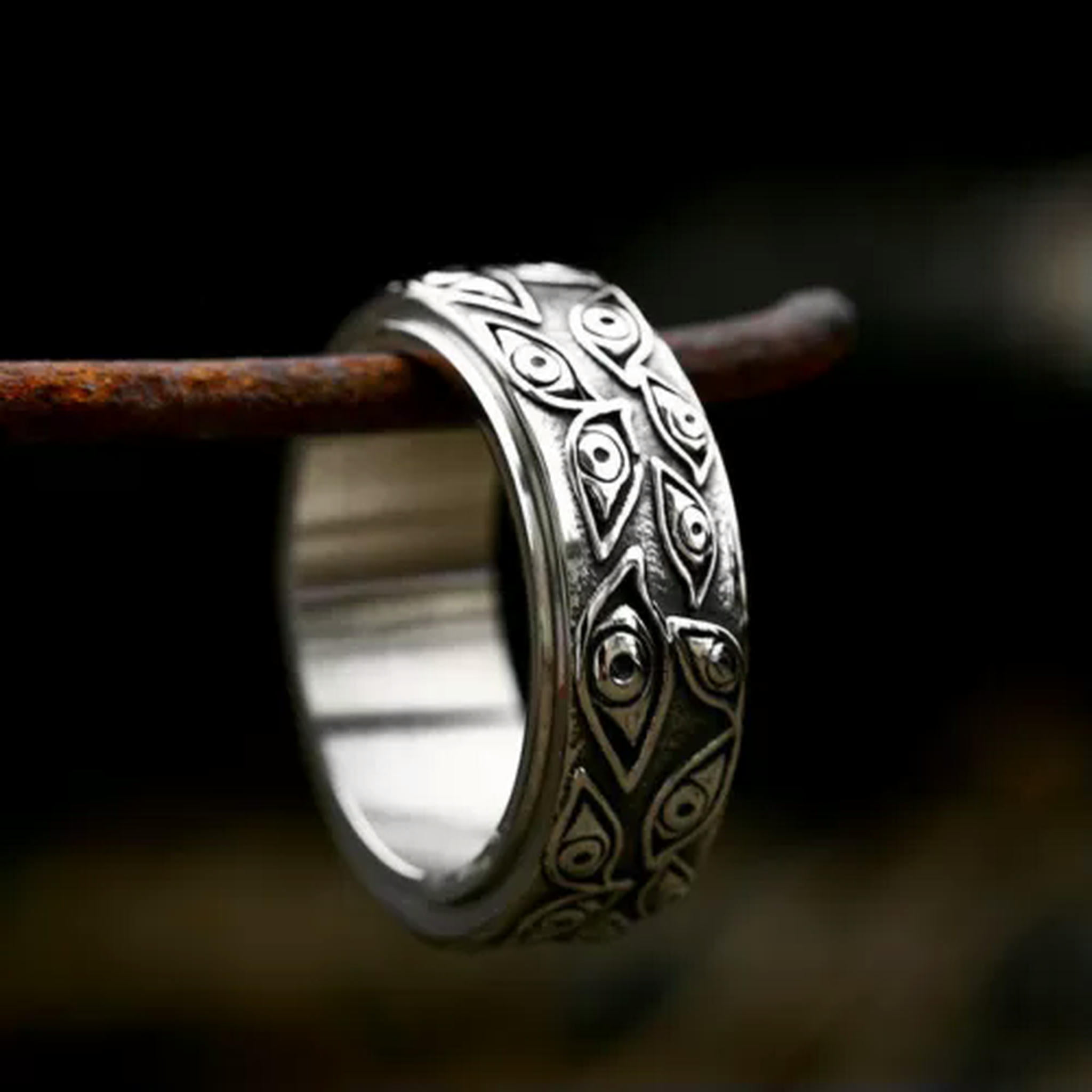 K-KED Vintage Evil Eye Devil's Eye Spinning Ring Titanium Men Women ...